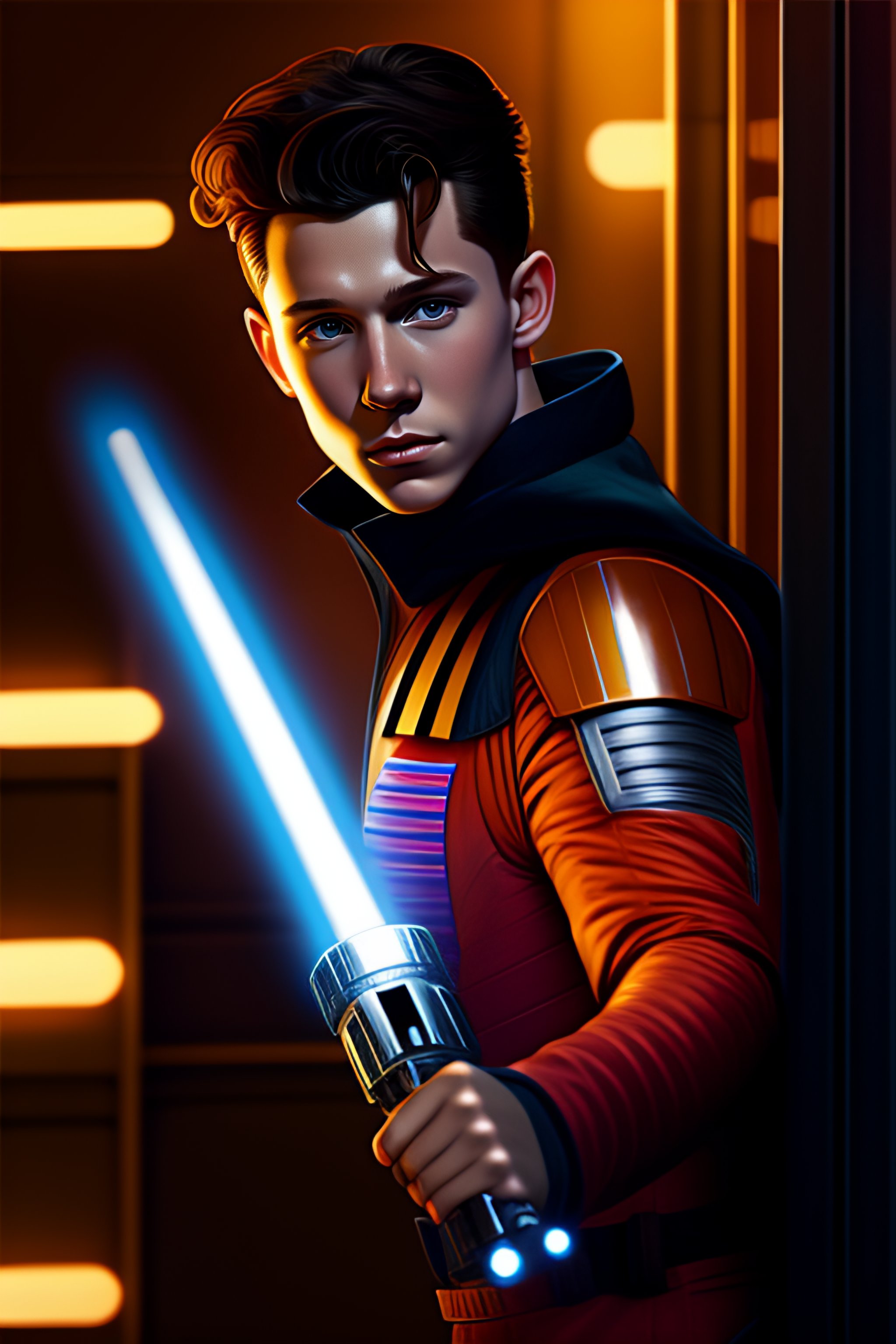 Lexica - Full shot body photo of tom holland as cal kestis, lightsaber ...