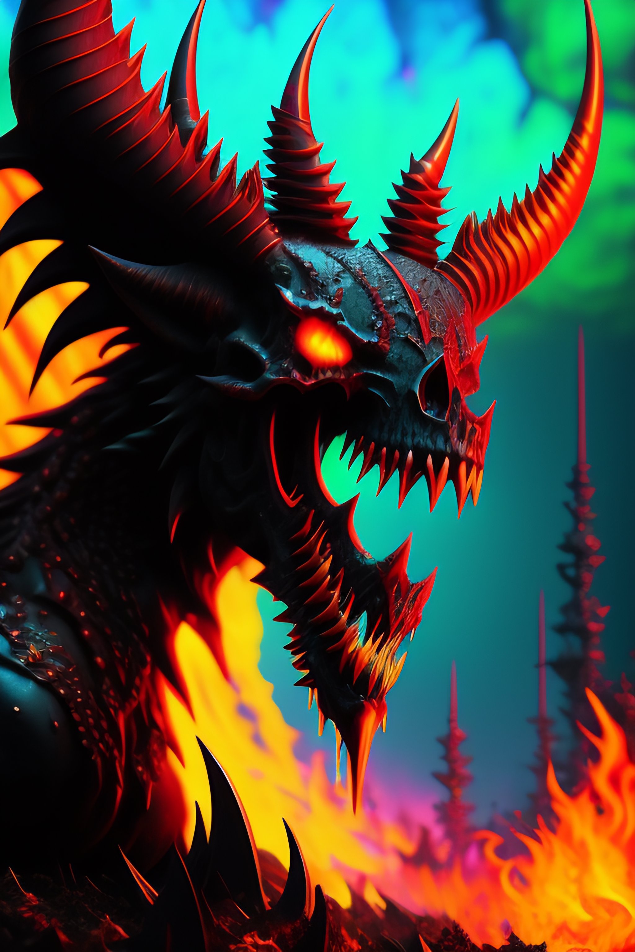 Lexica - Demon skull of a punk with a mohawk, with huge sharp fangs and ...