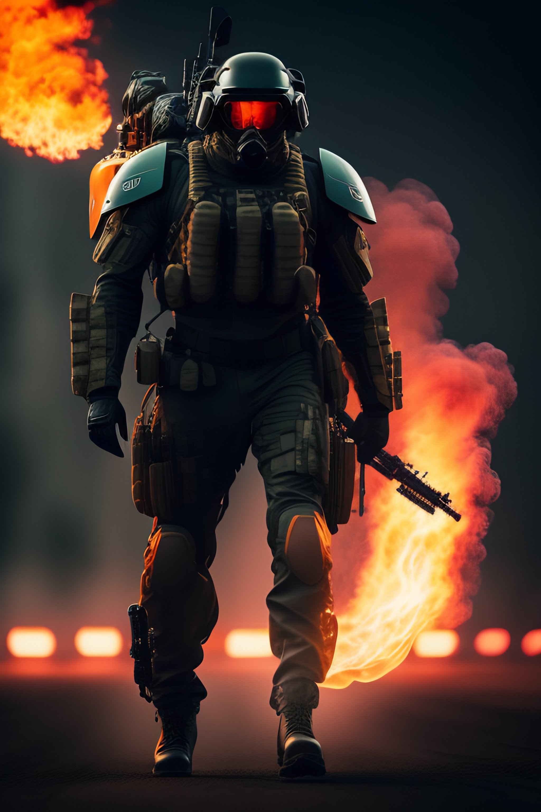 Lexica - Futuristic soldier with special ops team driving a mechanical ...