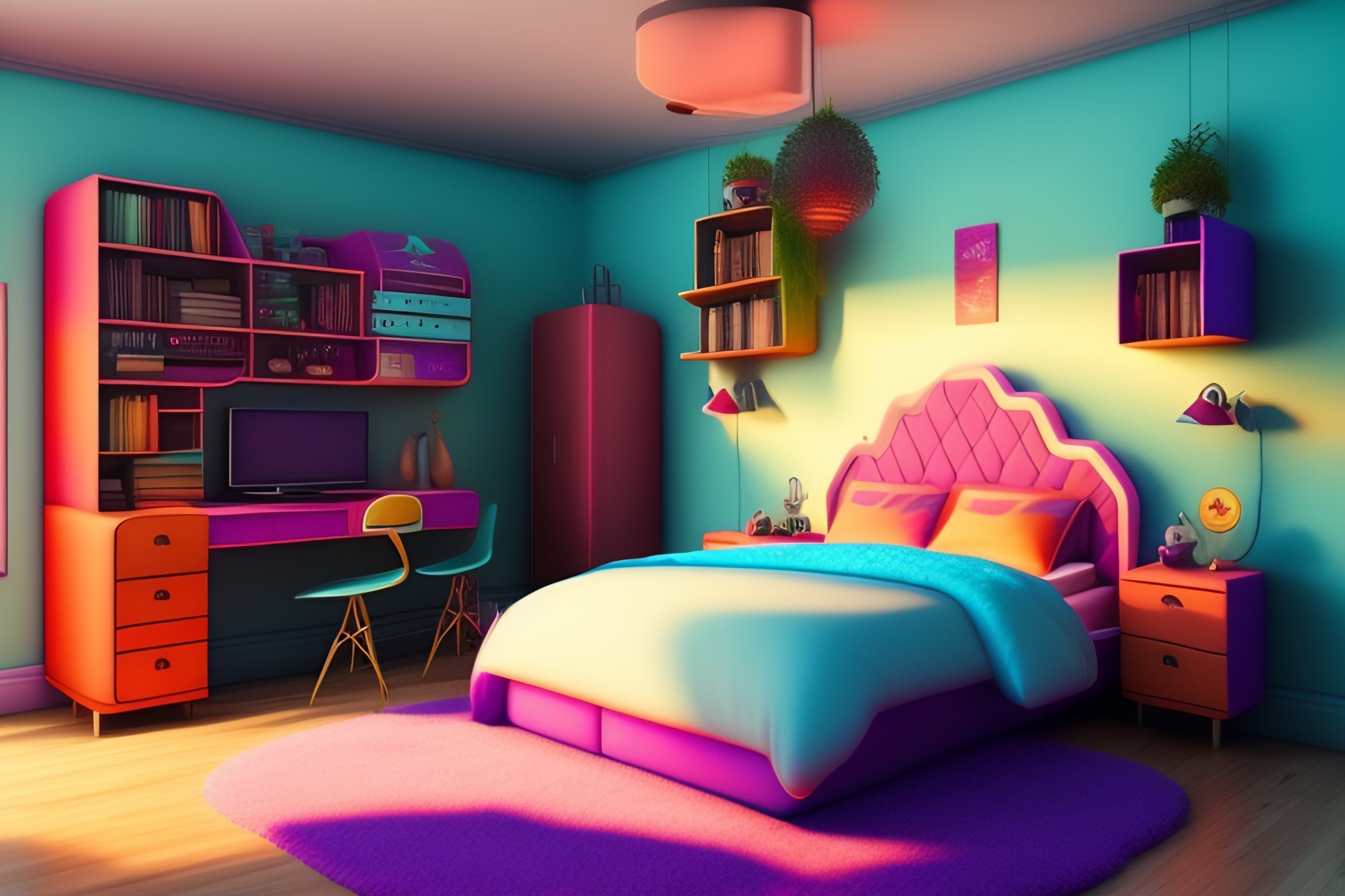 Lexica - Cute gamer girl theme,bedroom , the room is messy and ...