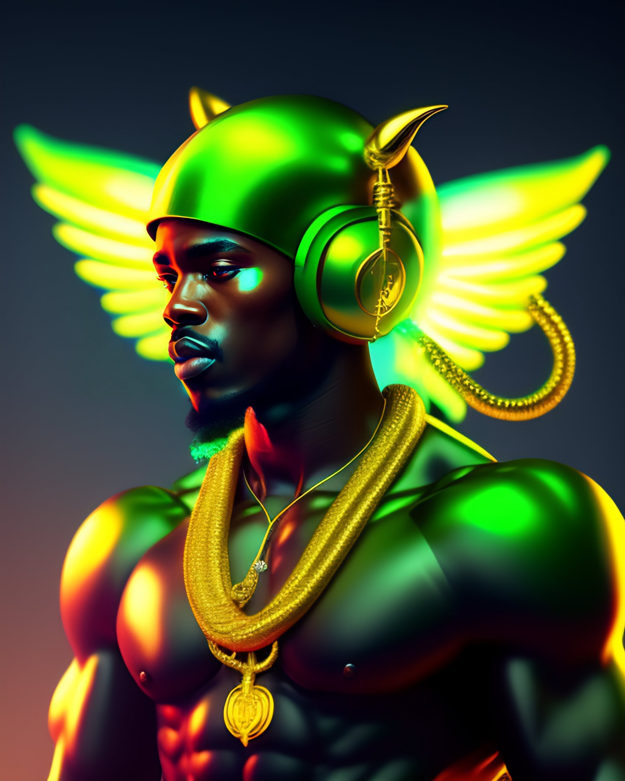 Lexica - Rapper male green alien with golden necklace, epic angel wings ...