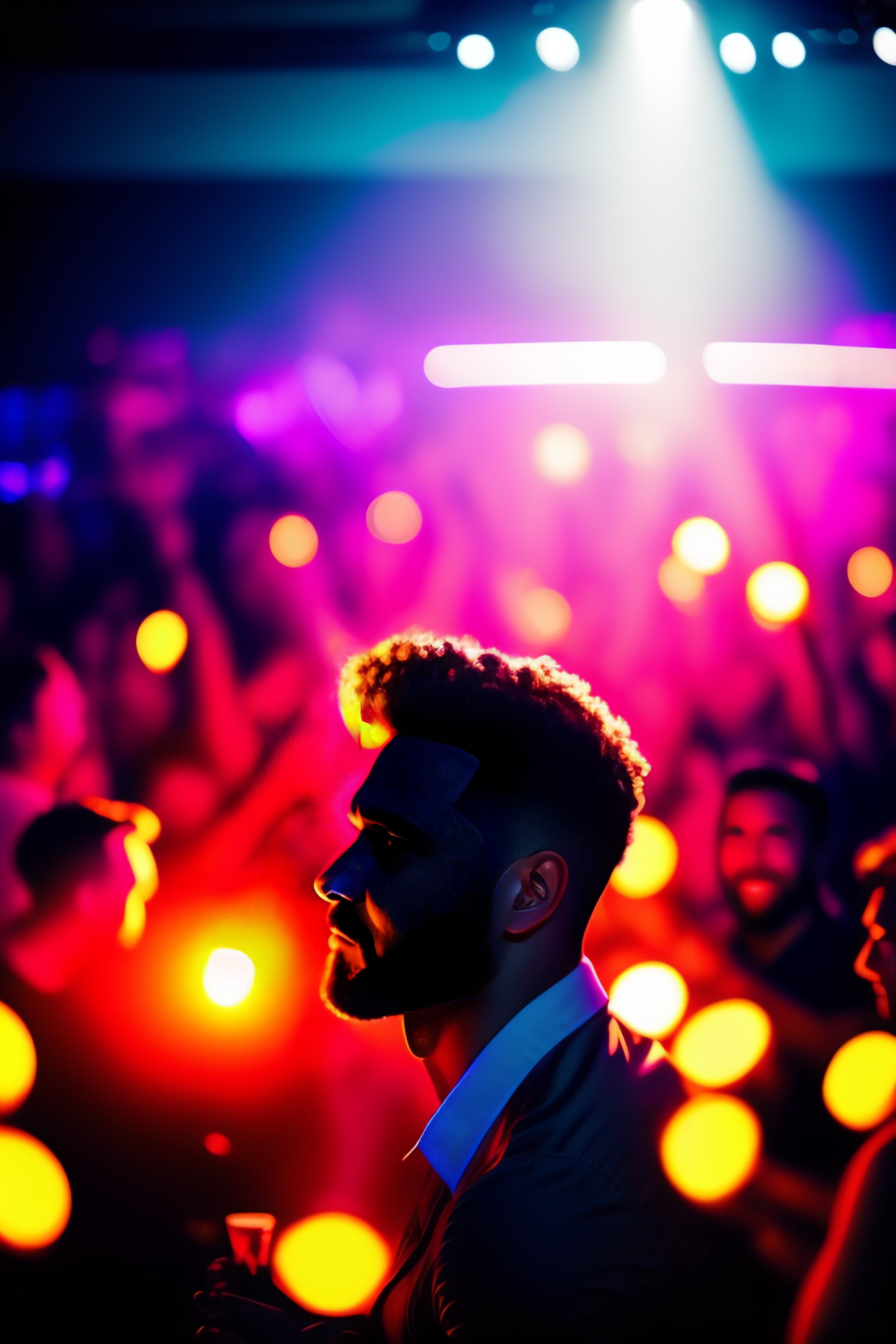 Lexica - Dj in club with bright lights and dancing crowd