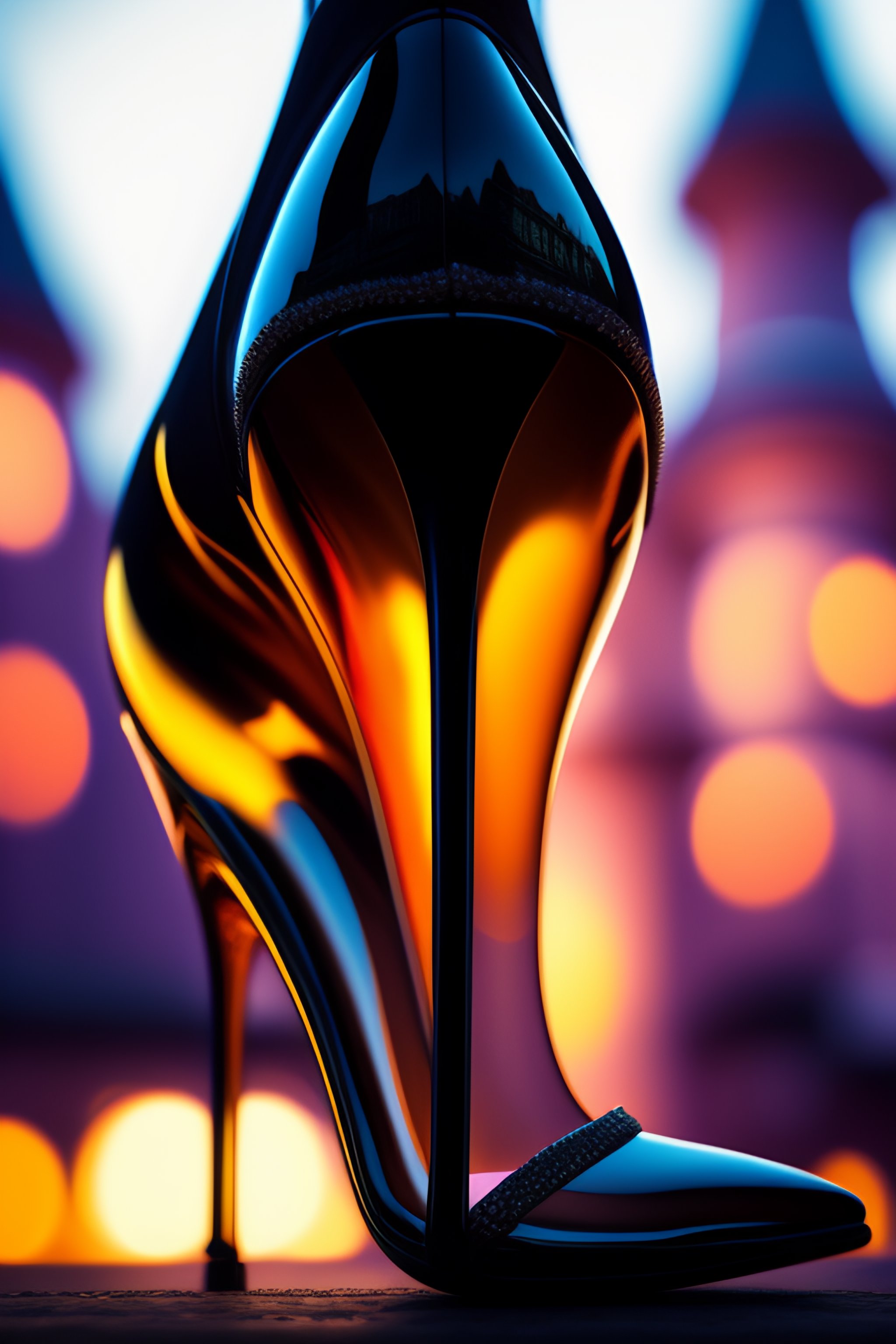 Lexica - Abstract dark fantasy transparent high heel shoe in front of a ...