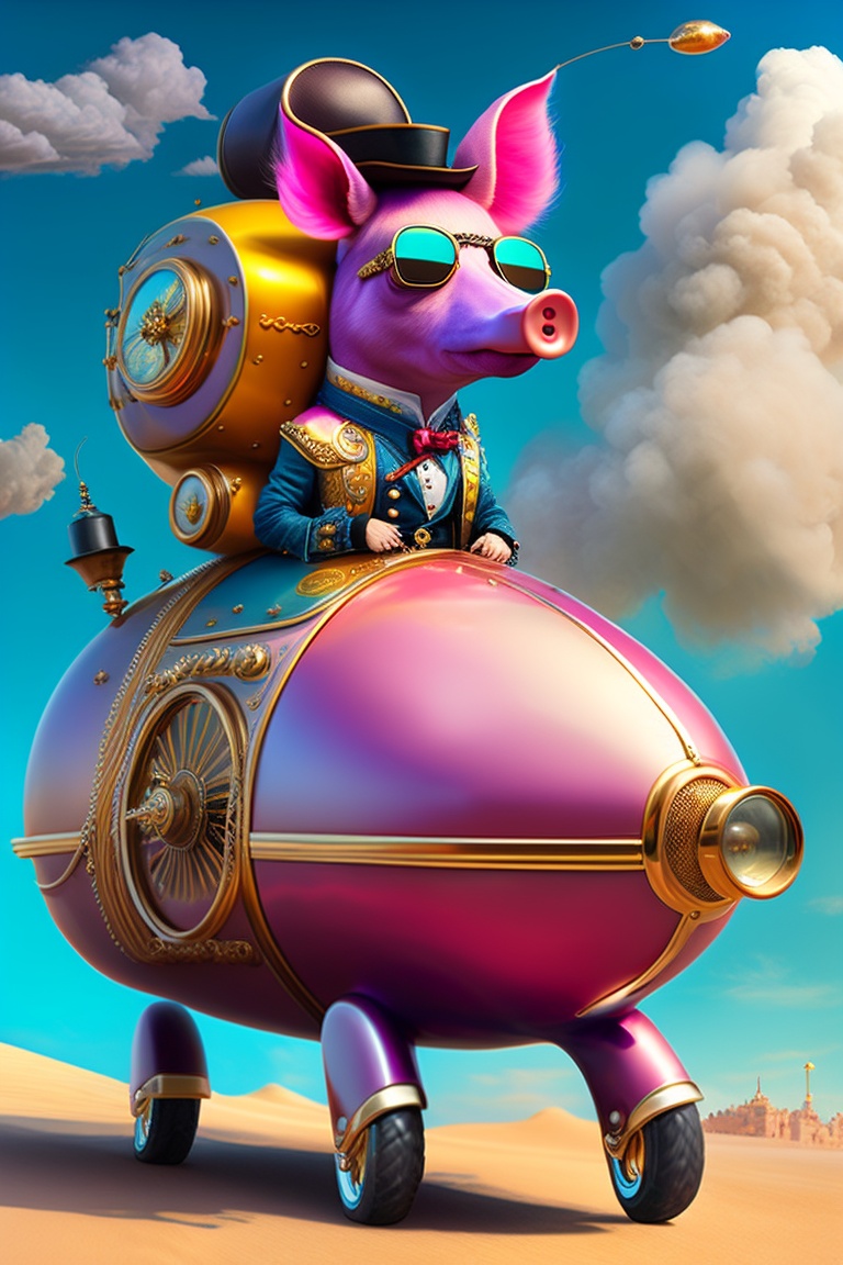 Lexica - Mixpnk style, pinup riding jumbo mechanical pig in high-heel ...