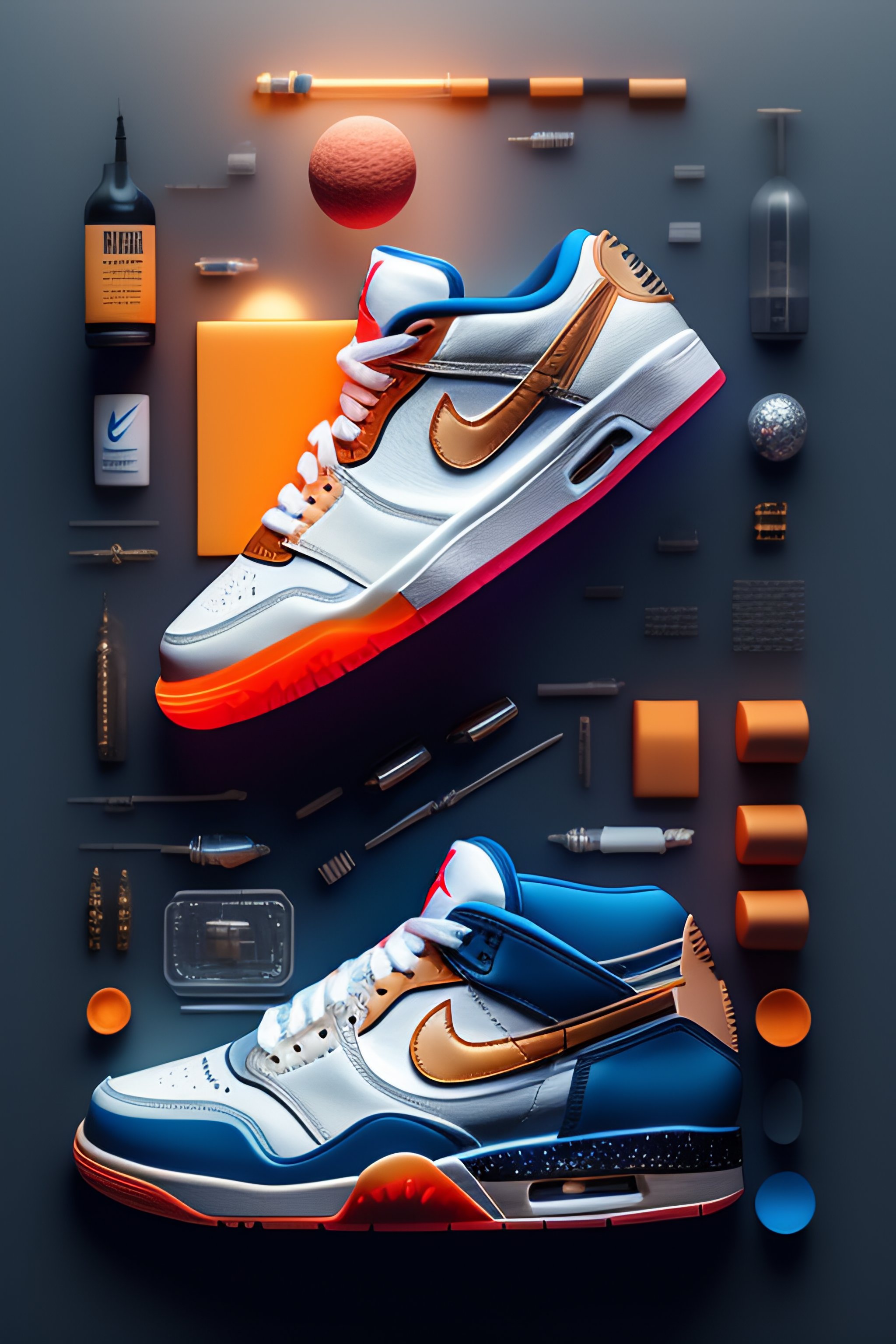 Lexica - Surrealism double exposure, Nike Air Jordan, Knolling, parts ...