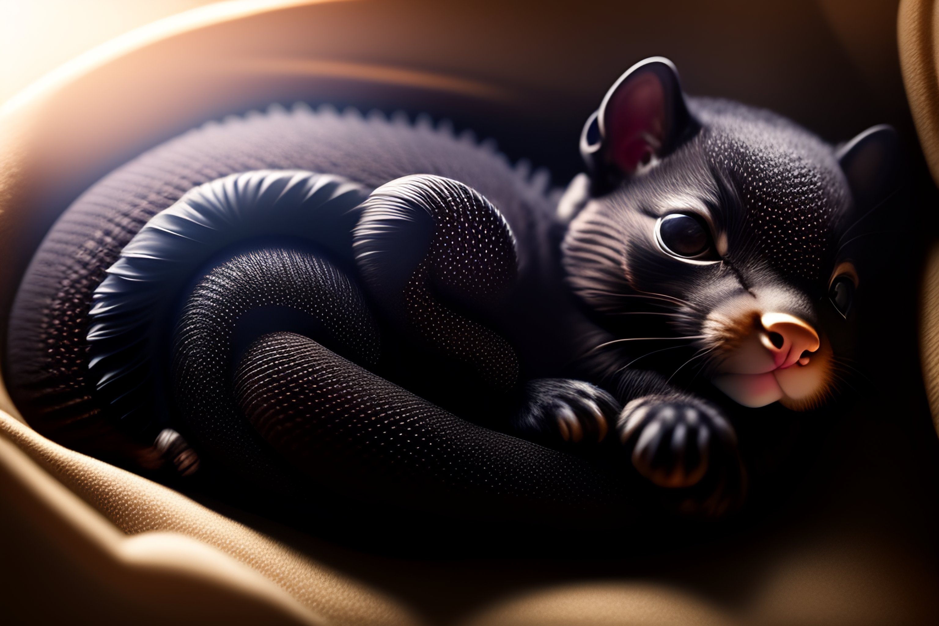 Lexica - Photorealistic digital artwork of a black baby dragon, curled ...