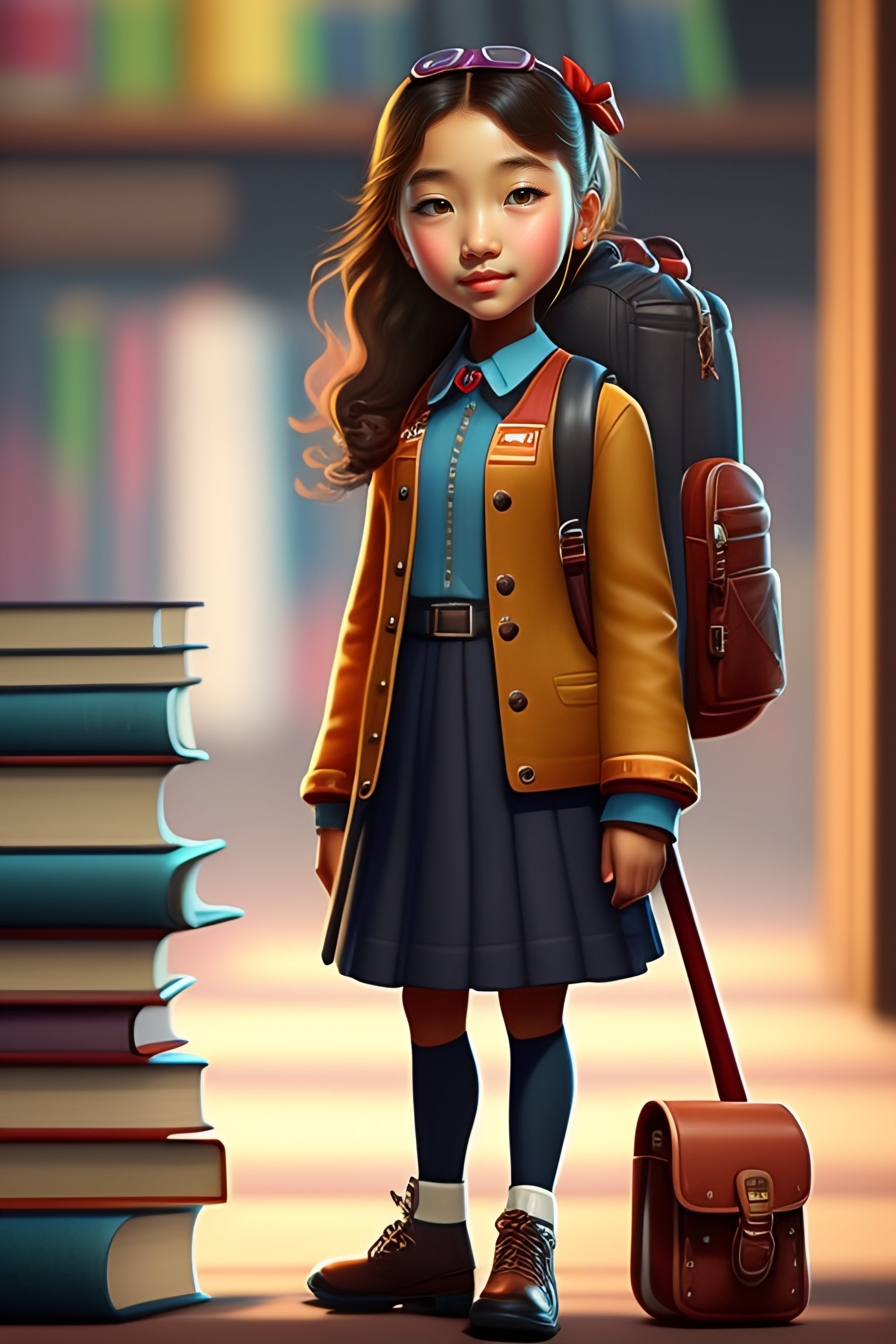 Lexica - Board game character, girl a student who studies at school age ...