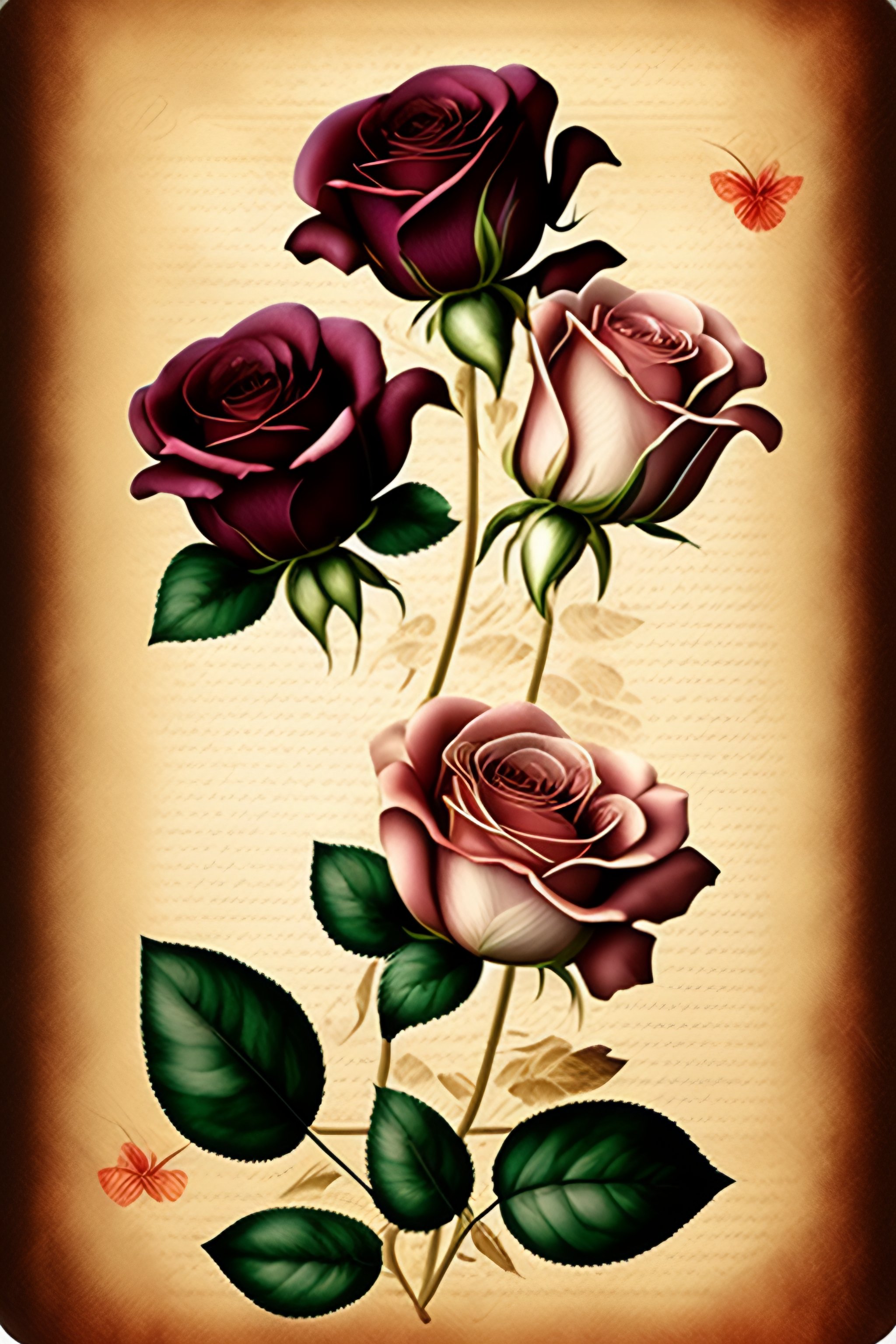 Lexica - Old parchment paper high quality with transparent dark roses ...