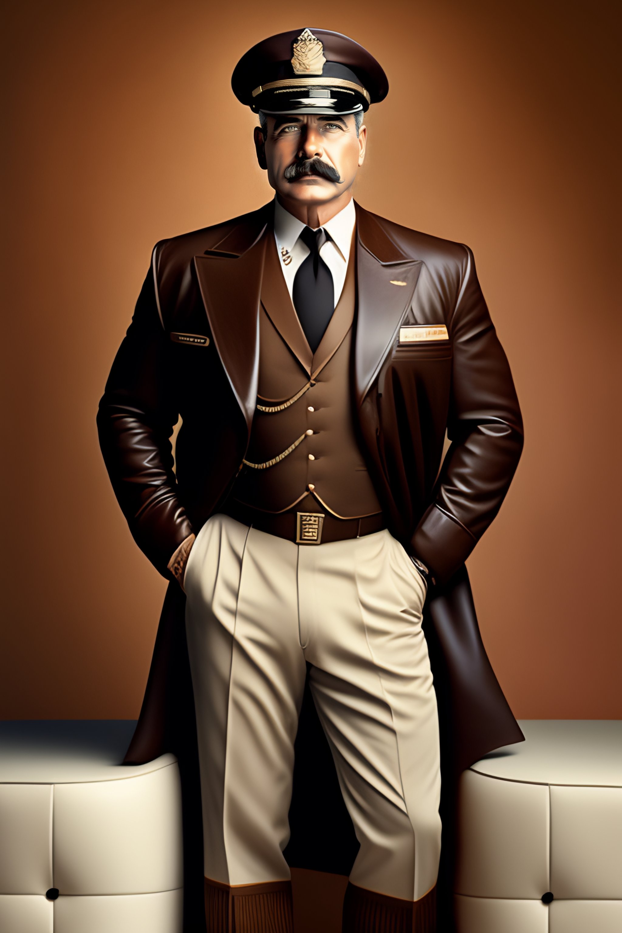 Lexica - Portrait of a 53 year old cop with mustache wearing a brown ...