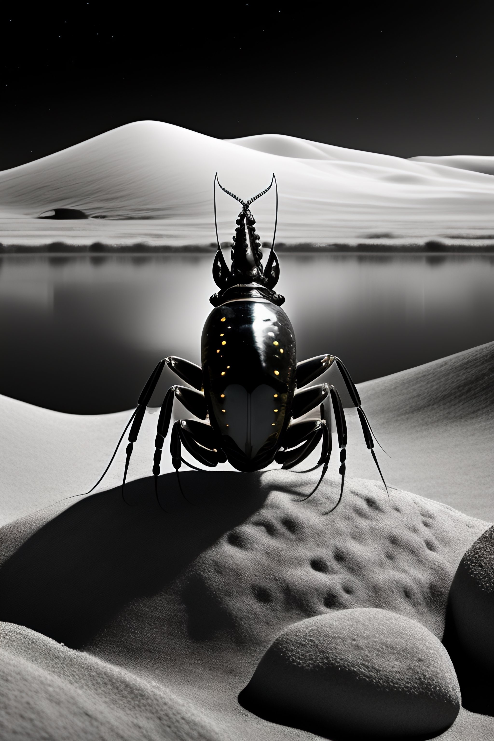 Lexica - Lobster sits on the moon, black and white