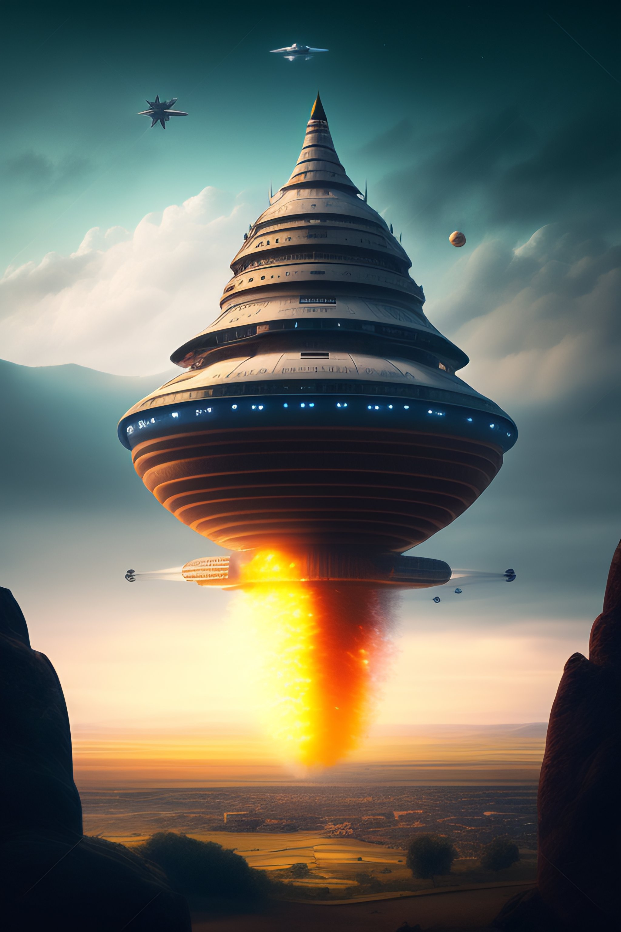 Lexica - Spaceship crashing into a medieval castle