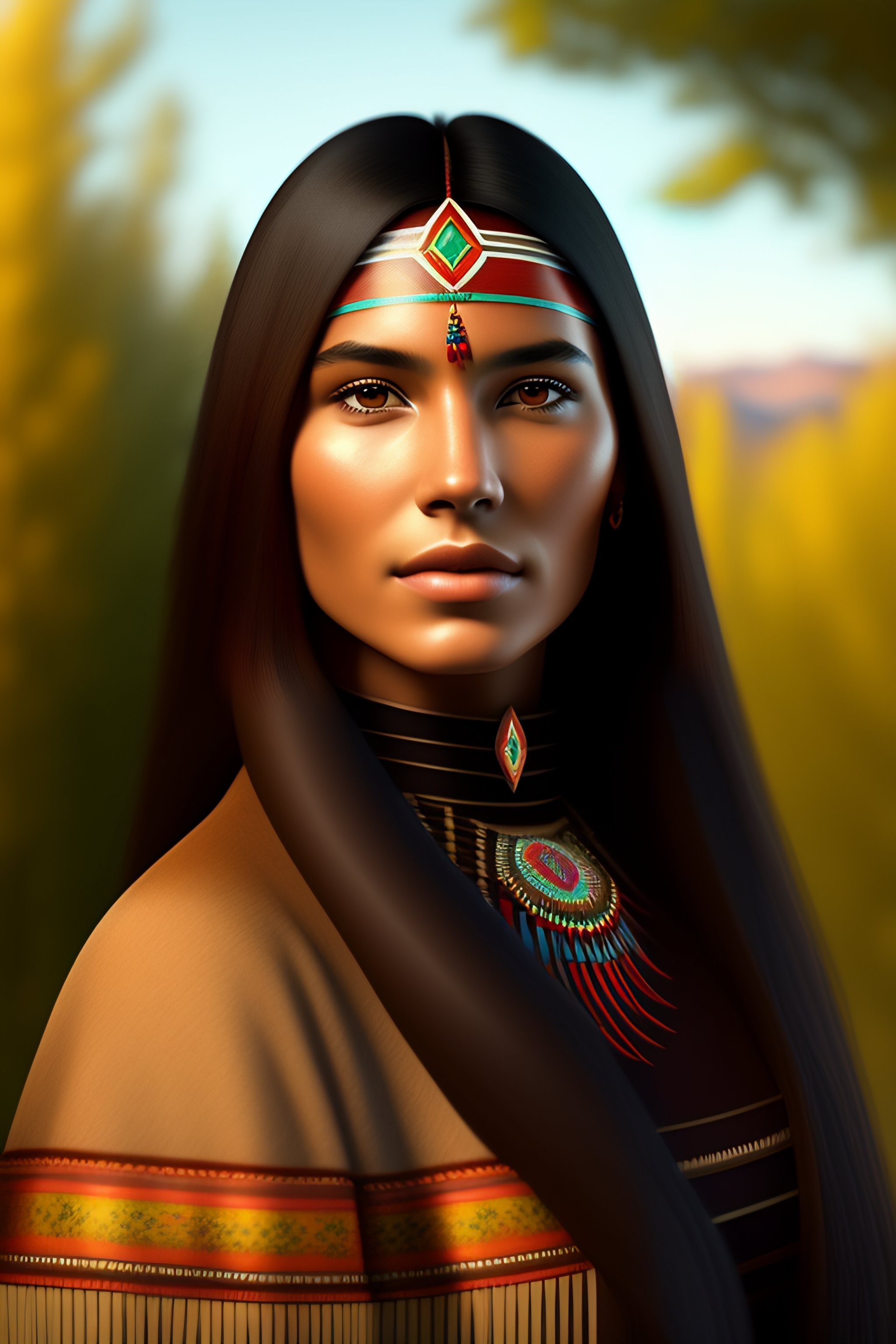 Lexica - Native american young woman portrait in 3d digital art with ...
