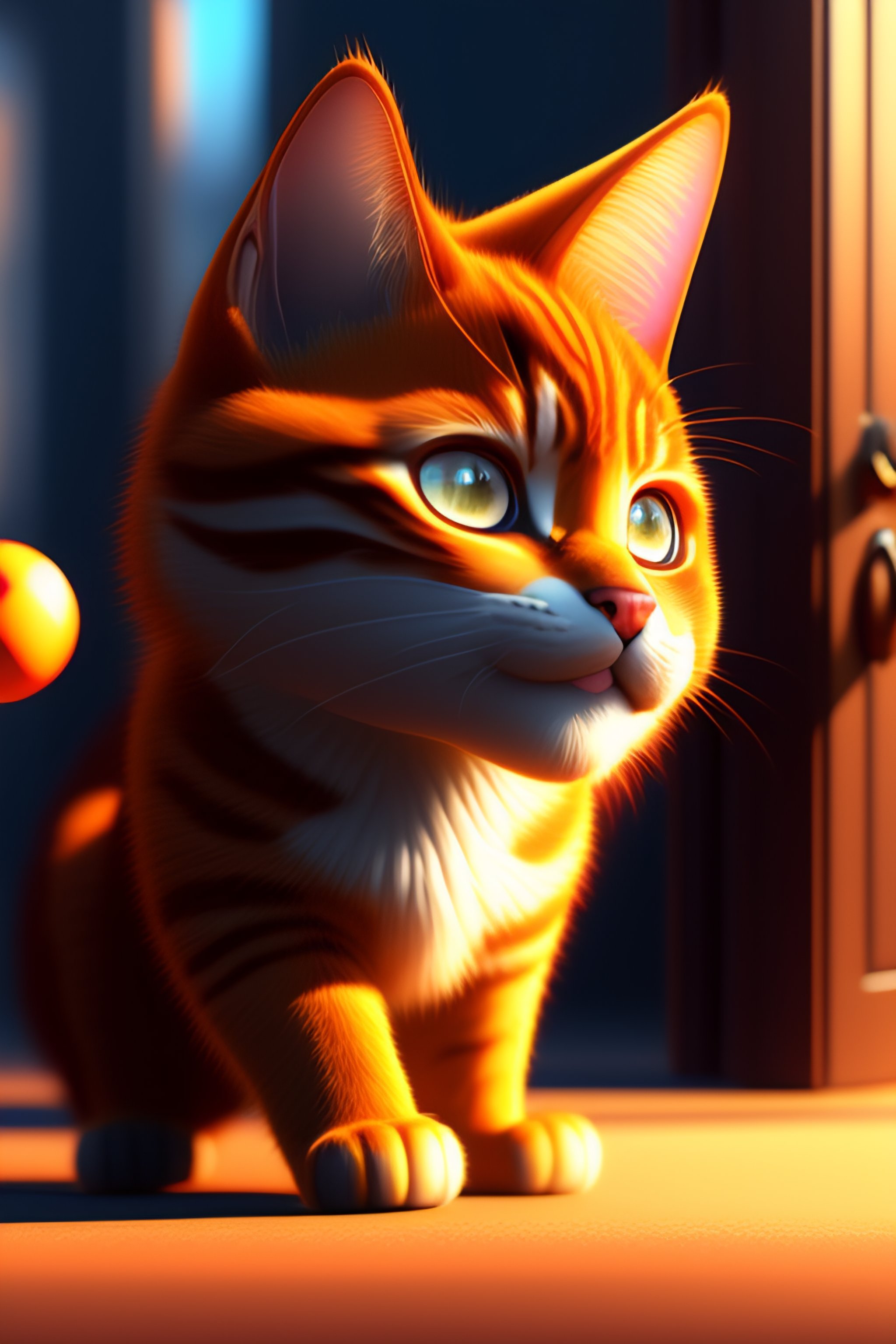 Lexica - Orang fury cat, long hai short legs, pixar style, moor cartoon ...