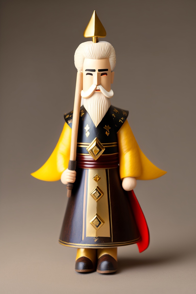 Lexica - Rustic painted wooden toy of a priest with long tunic, afro ...