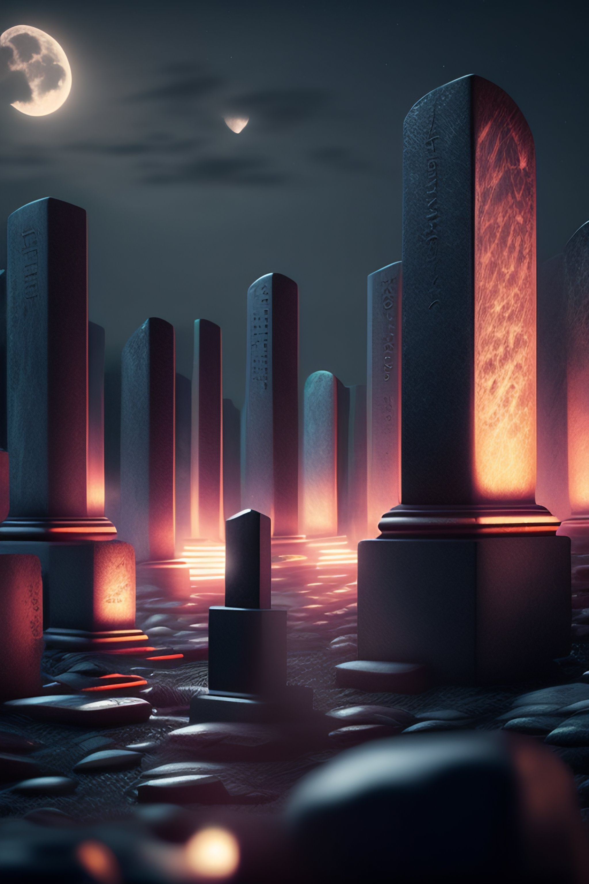 Lexica - Man crawls between a monumental set of granite monoliths, vast ...