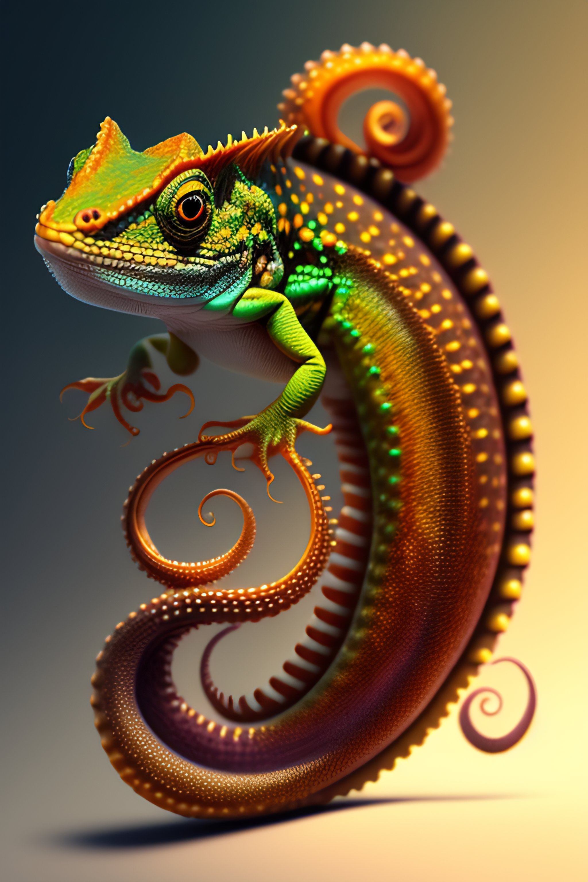 Lexica - Chameleon lizard with octopus tentacle tail, amber, highly ...