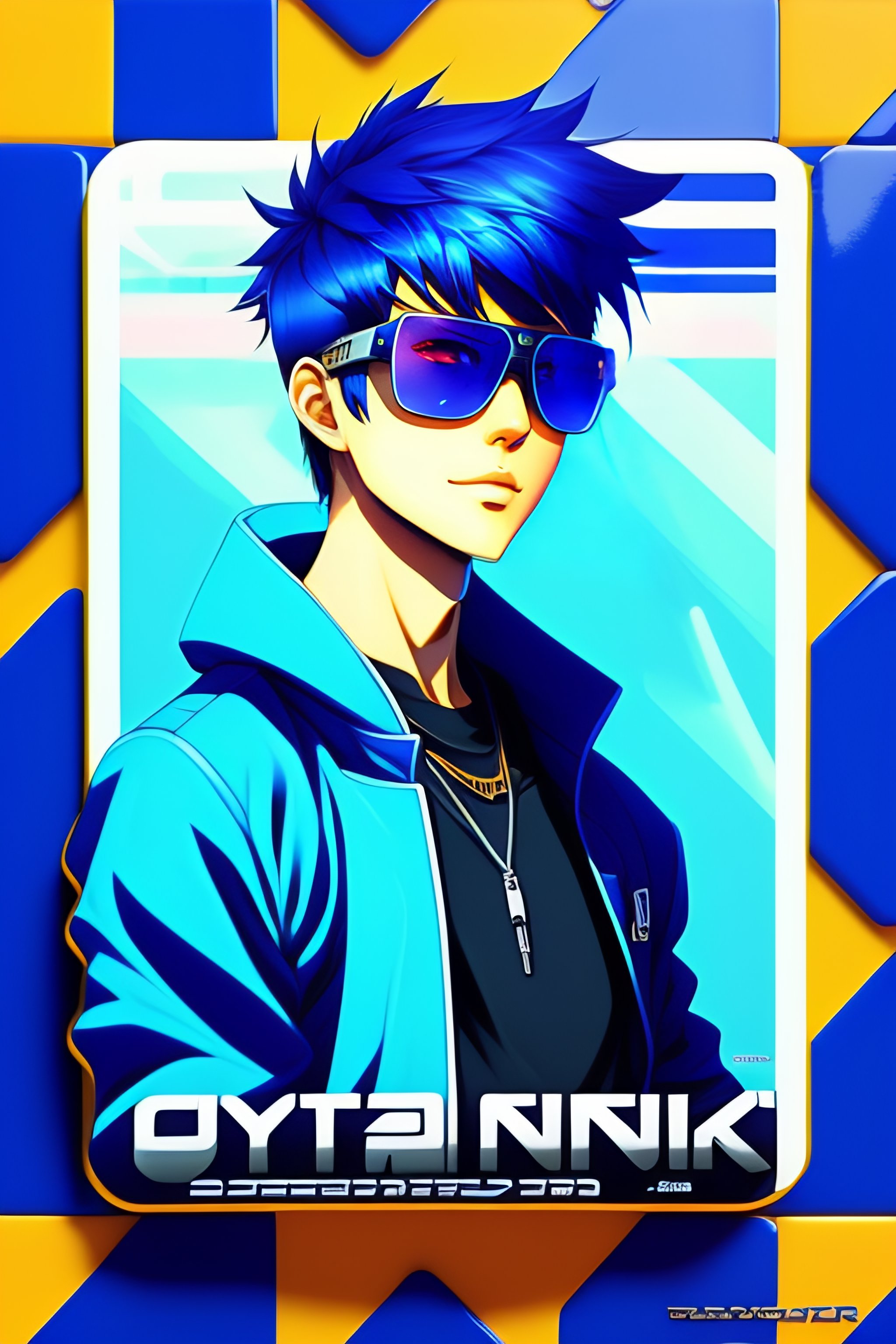 Lexica - Cyber punk gamer boy ceramic tile, art cartoon style, blue ...