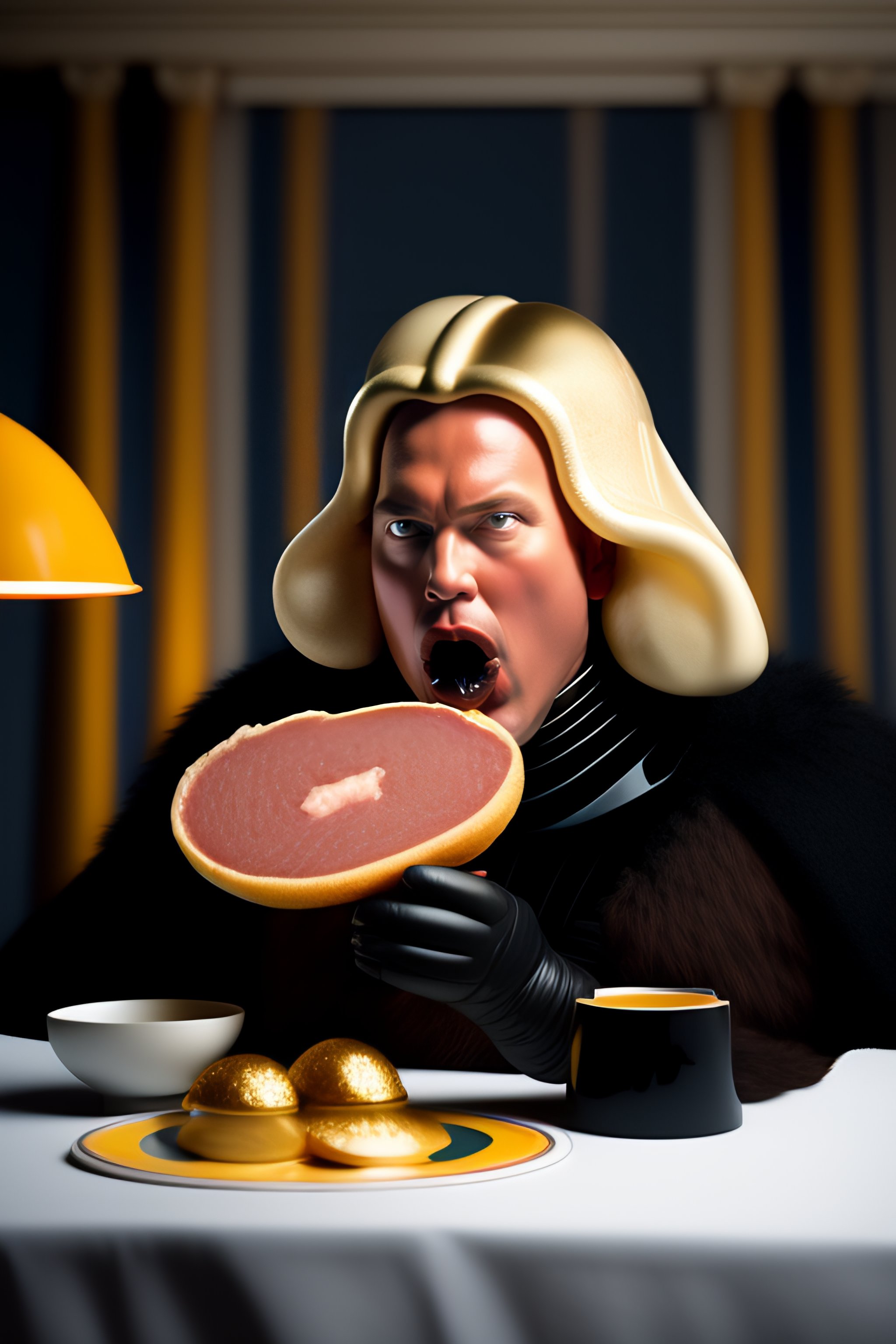 Lexica - A humorous photograph of Darth Vader ravenously eating a giant ...