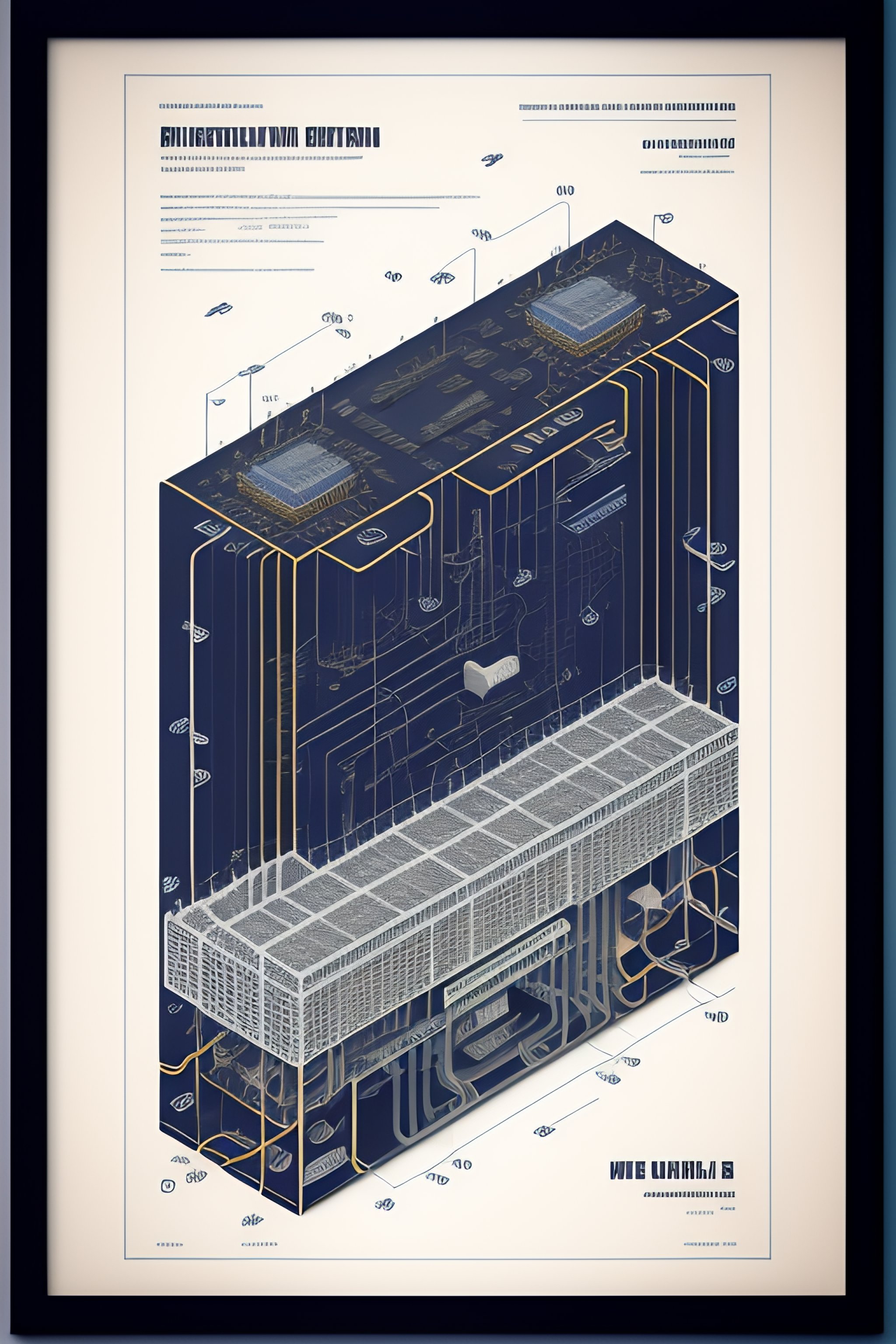 Lexica - A graphic design poster of the isometric detailed blueprint of ...