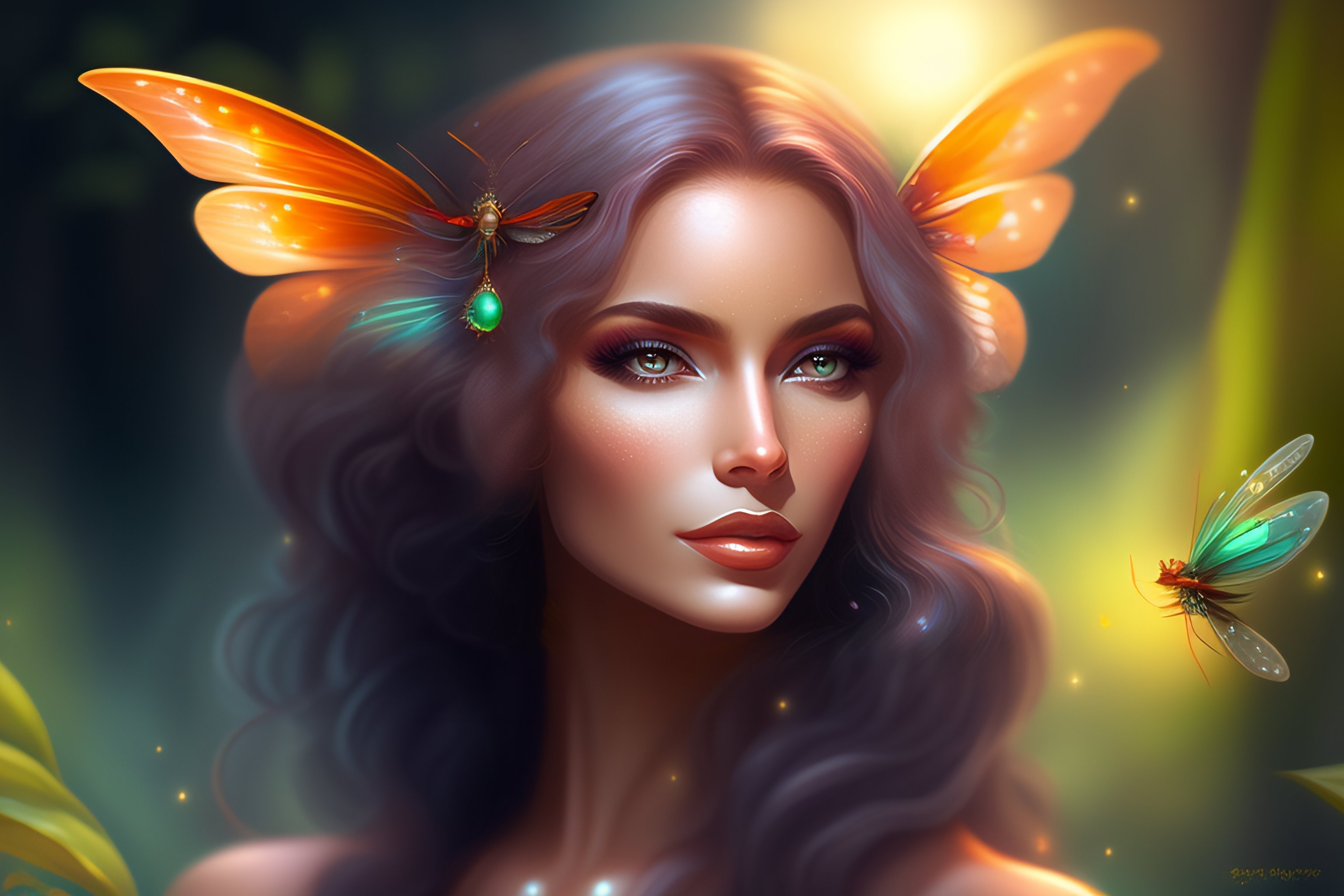 Lexica - , a woman fairy fly , digital art, in style of esther puche ...