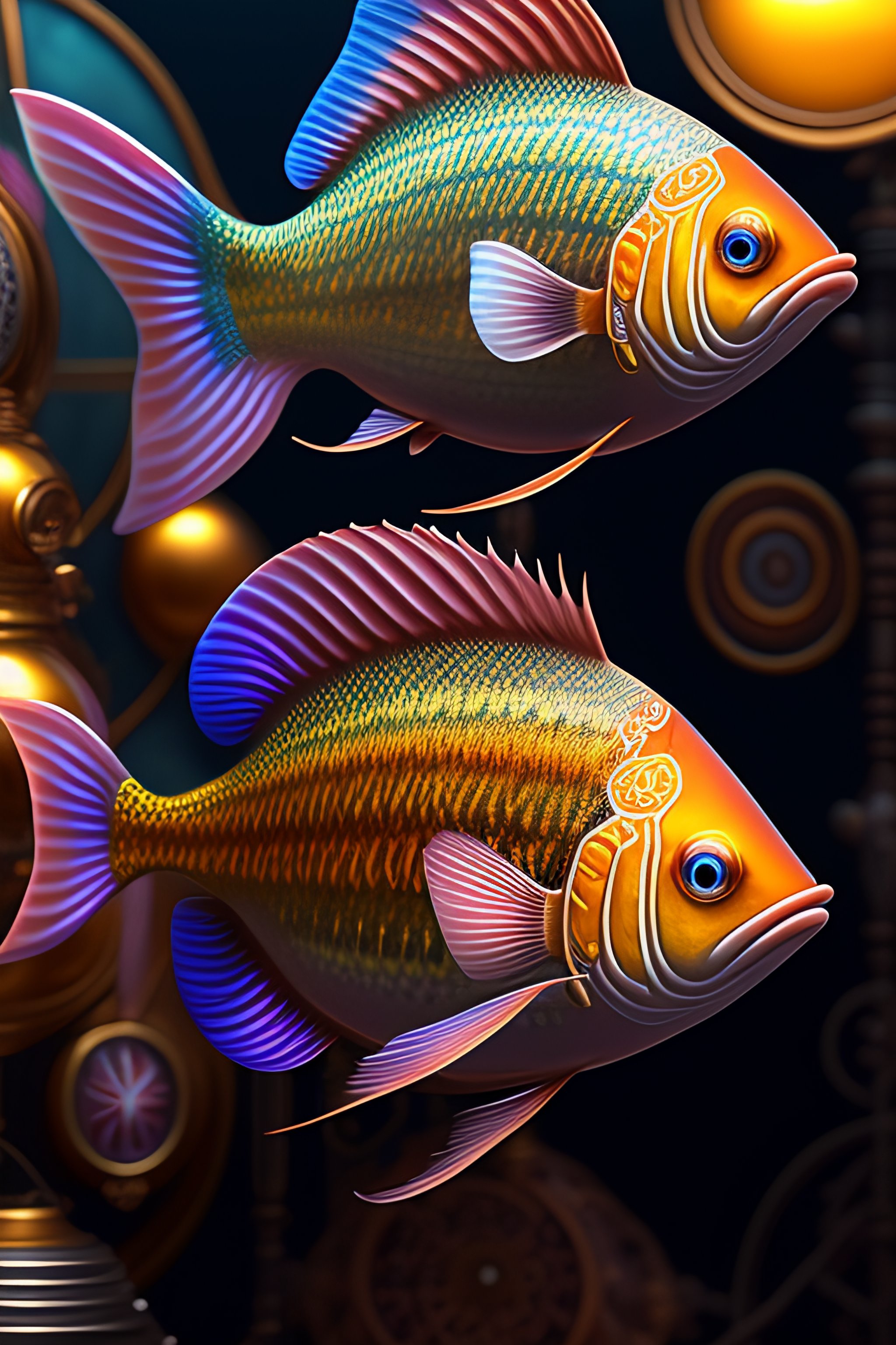 Lexica - Ultra detailed steampunk fishes, multicolor, beautiful marble ...