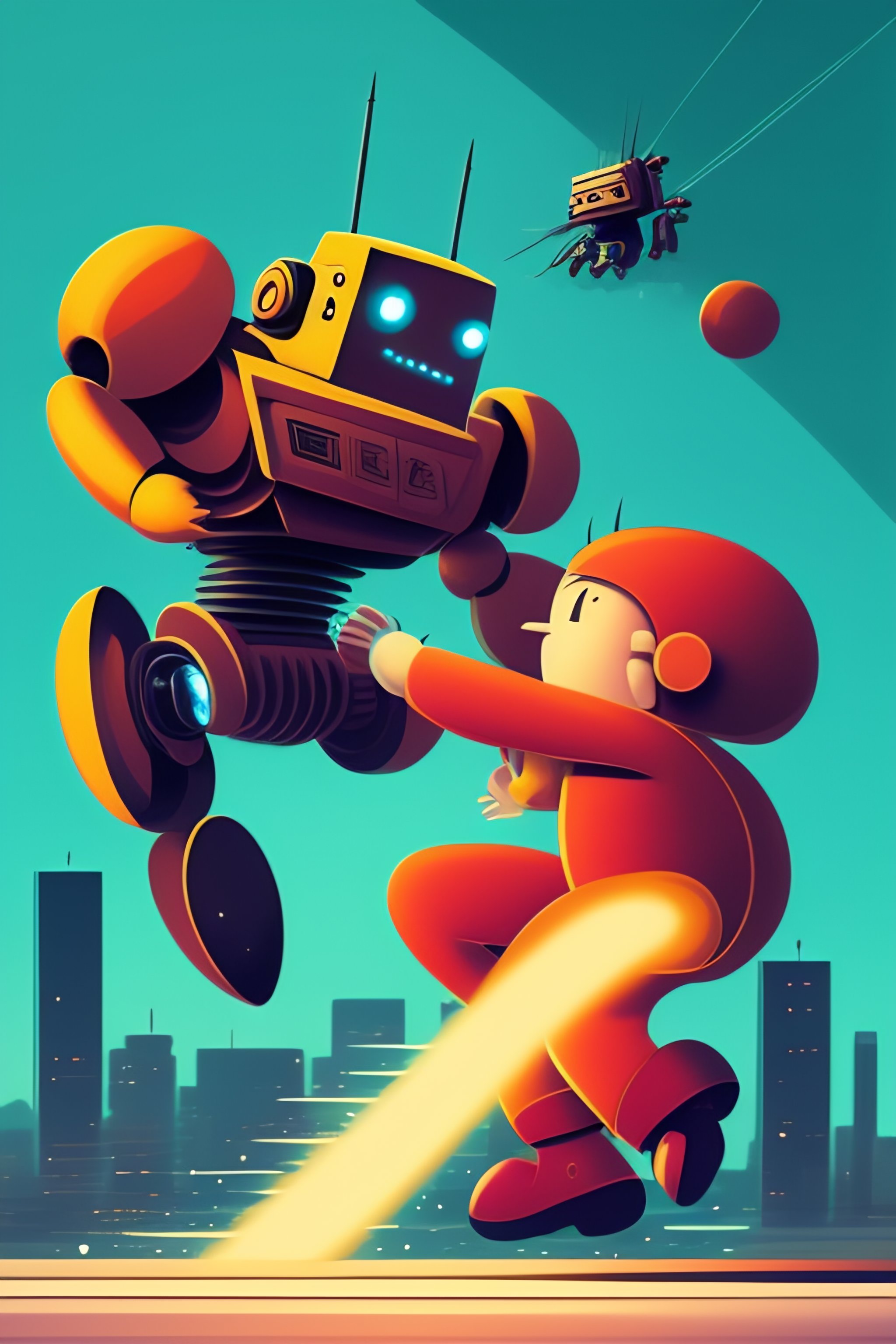 Lexica - A man attacking an innocent robot, fantastic illustration