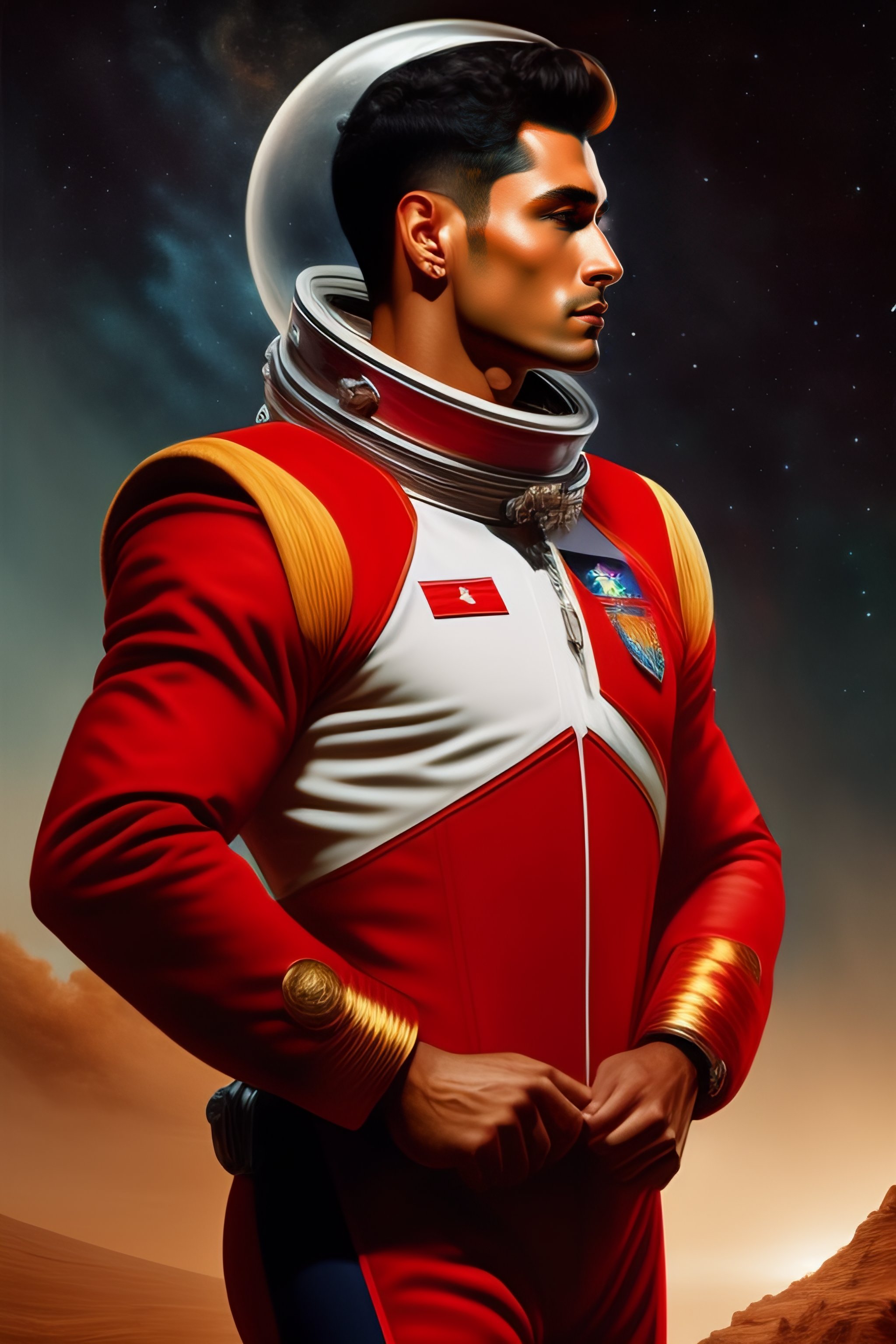 Lexica - Men, space captain, Full body view, wearing in red pilot suit ...