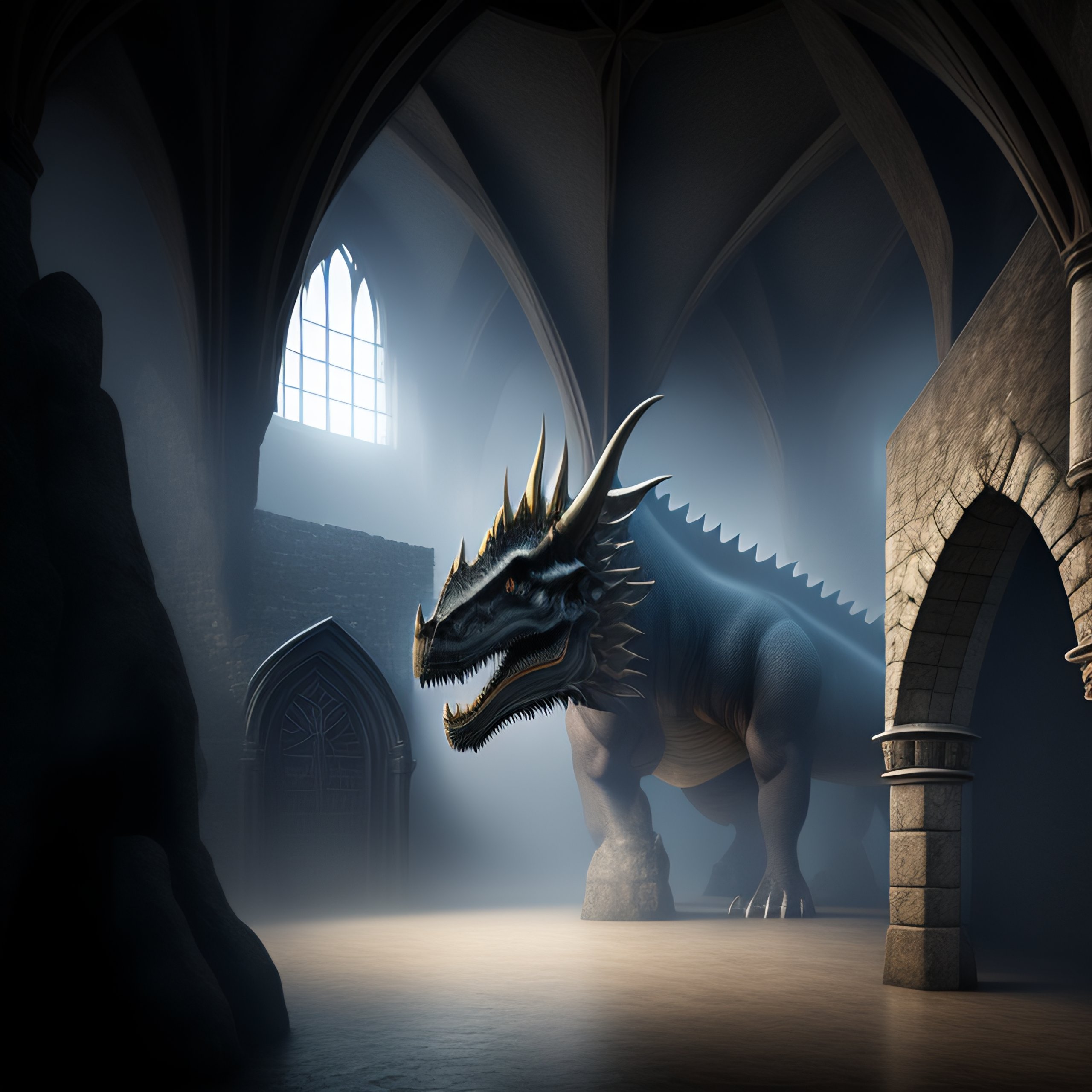 Lexica - Dark fantasy panoramic view of gothic stone medieval dungeon ...