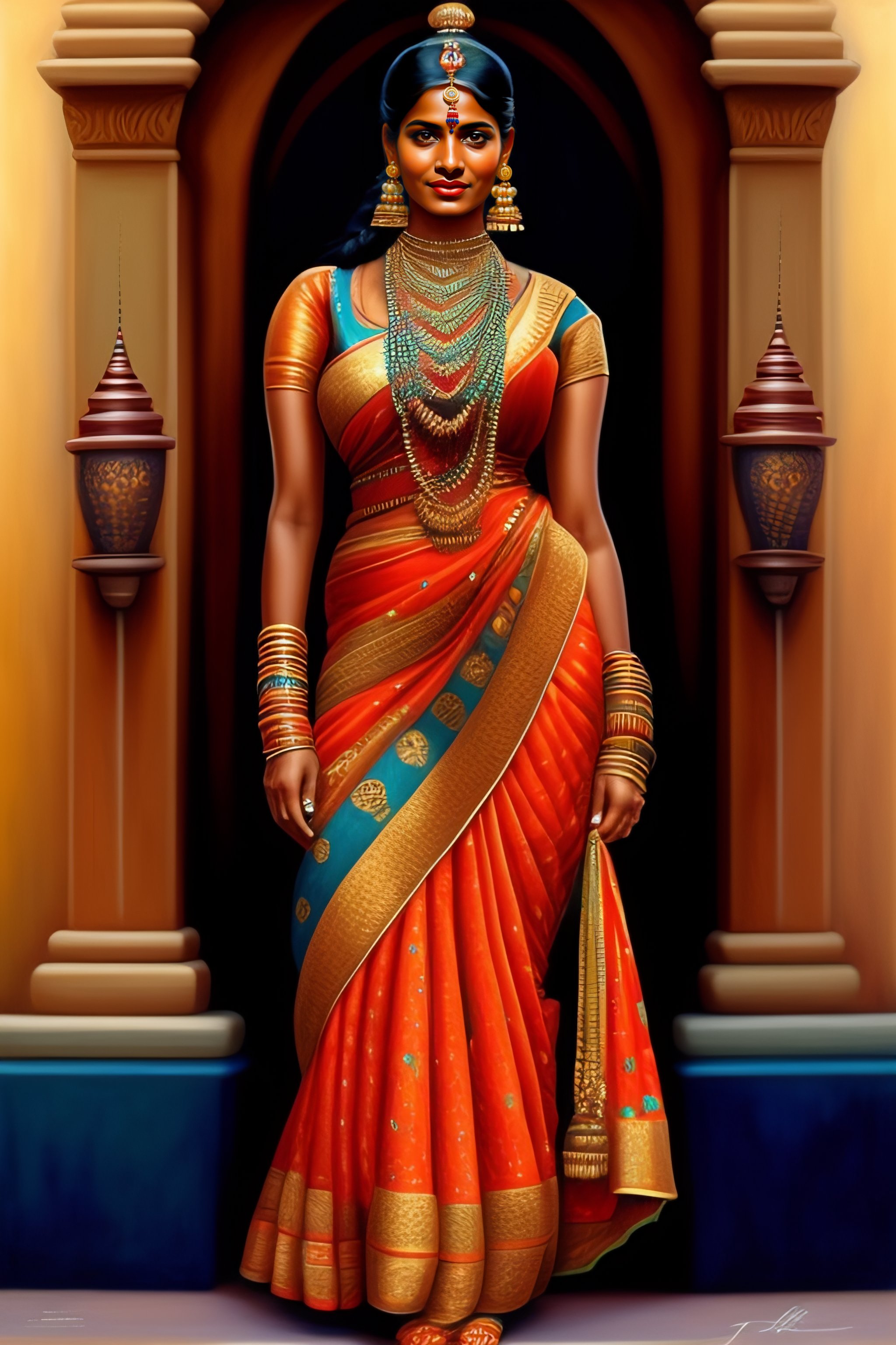 Lexica - Indian woman, steampunk dress, proportional body, art by Janet ...