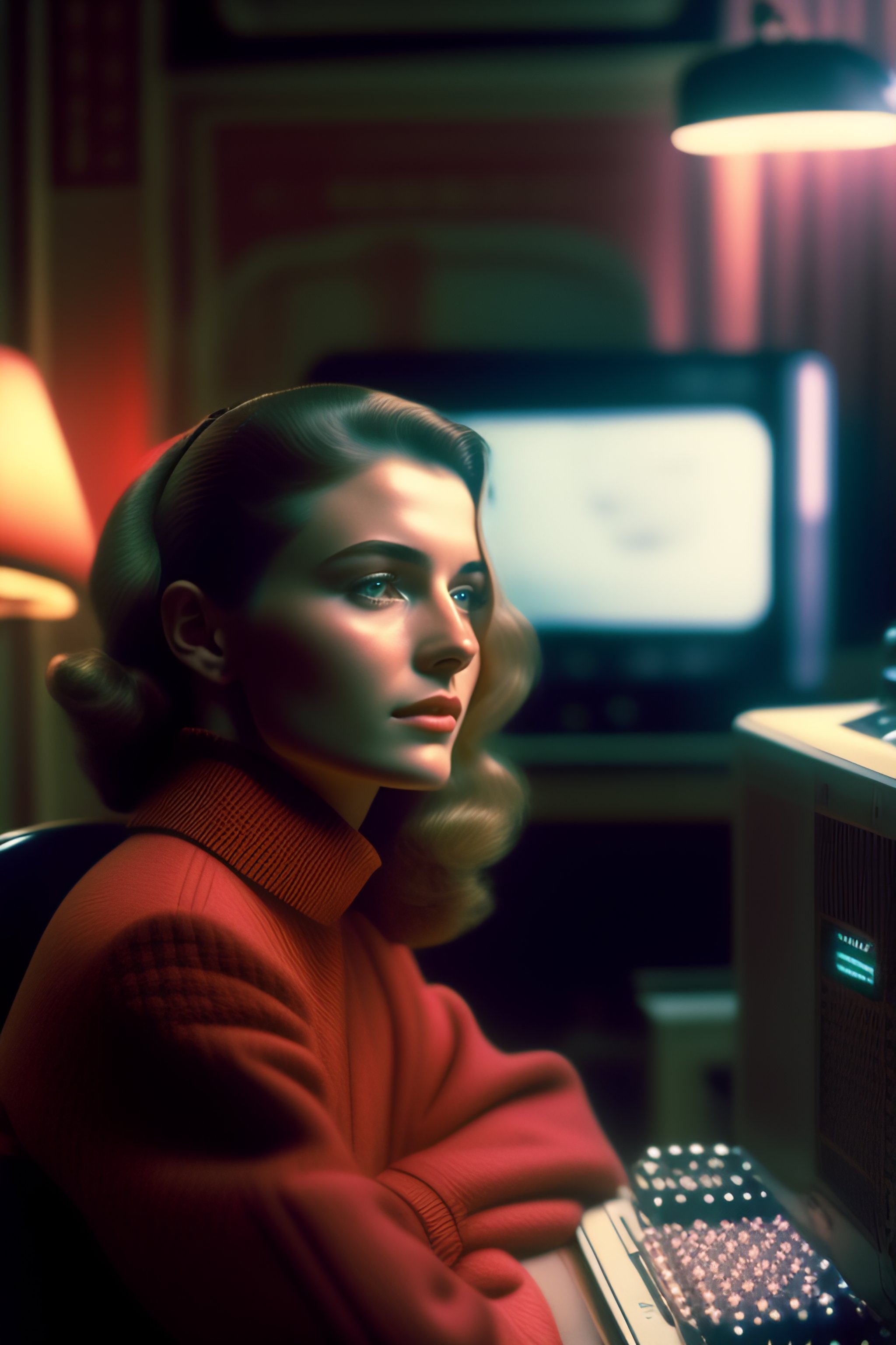 Lexica - A Soviet girl sitting in a chair in front of a soviet computer ...