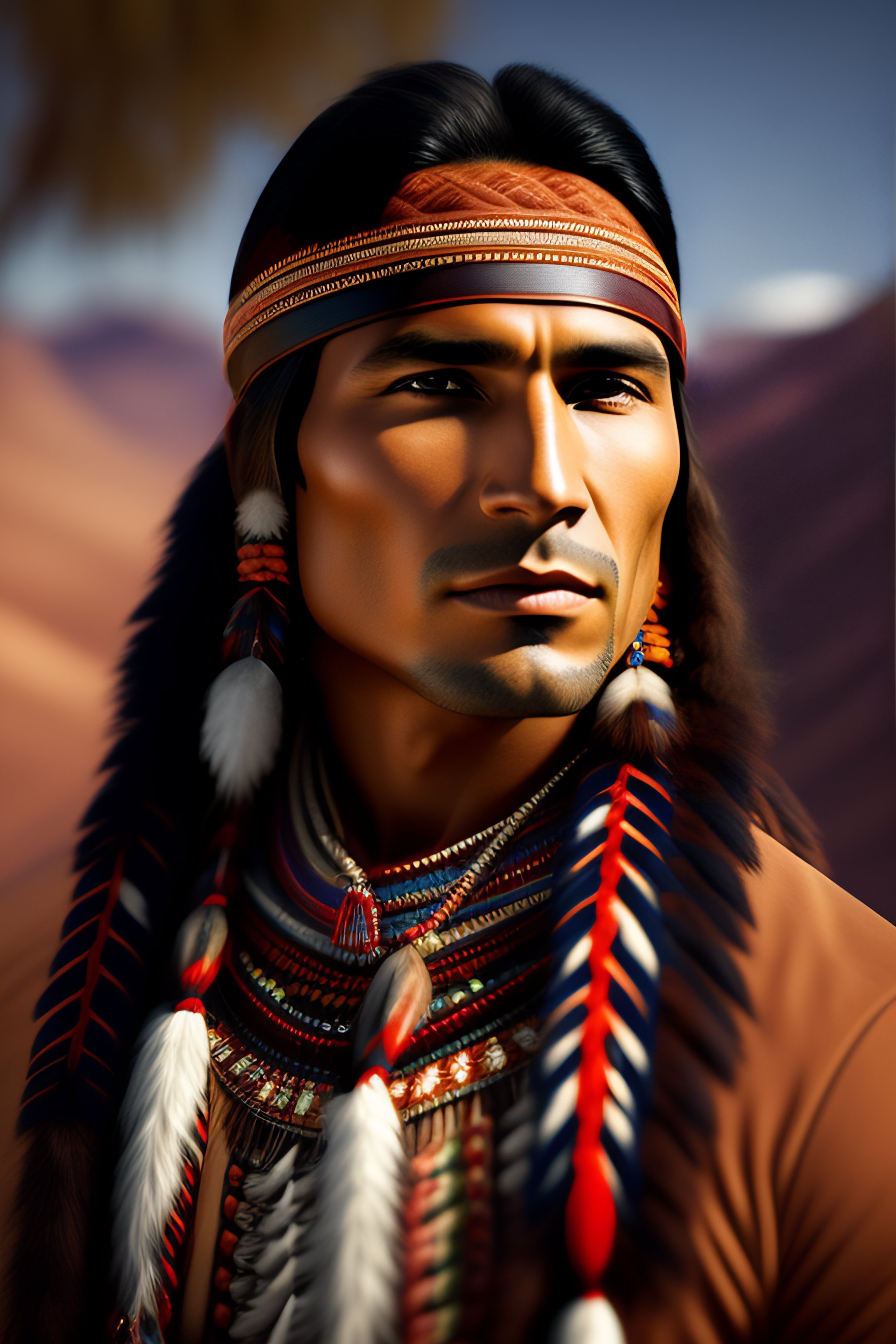 Lexica - Native american 20-40 year old man portrait in 3d digital art ...