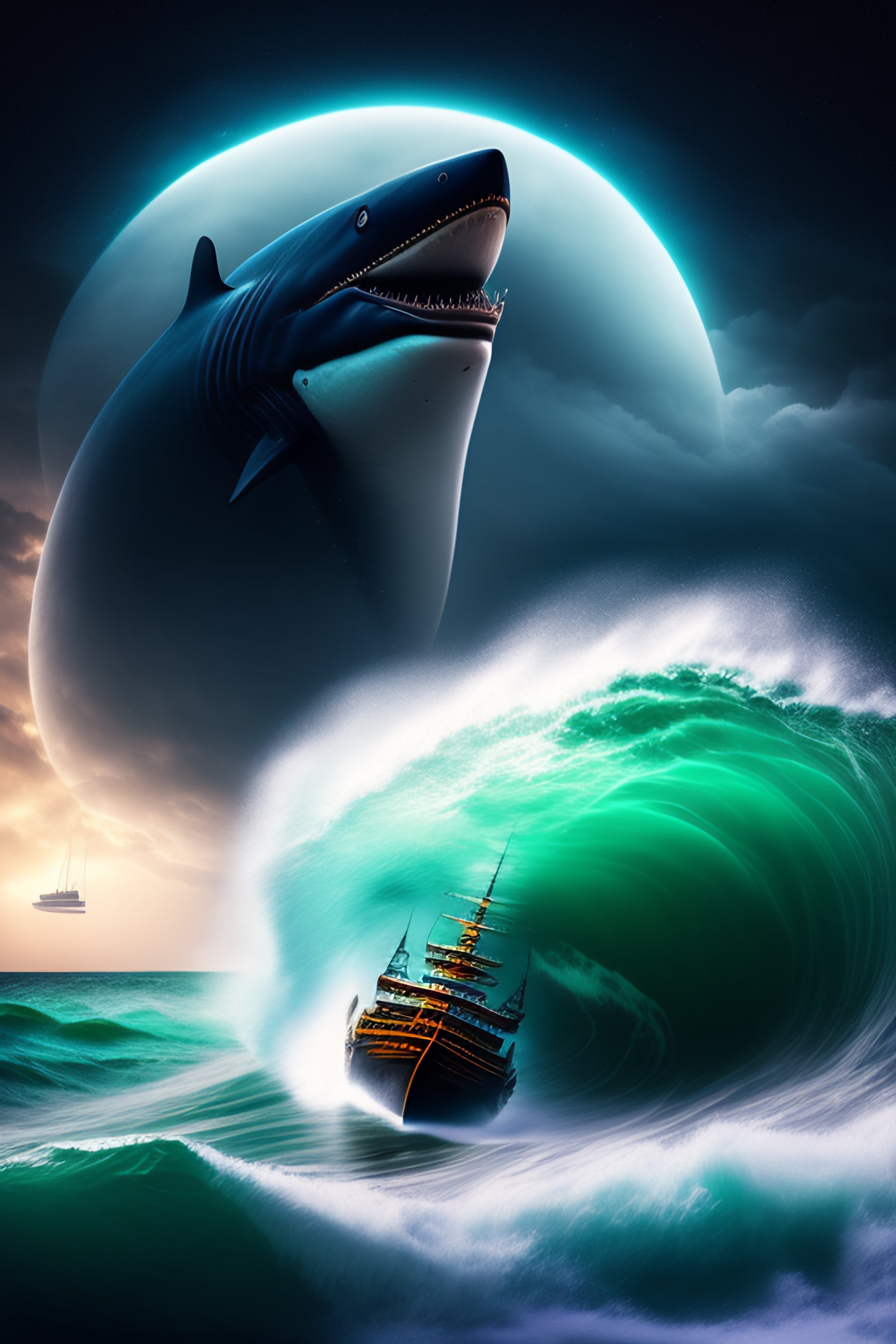 Lexica - A giant black pirate ship going through a storm , big waves ...