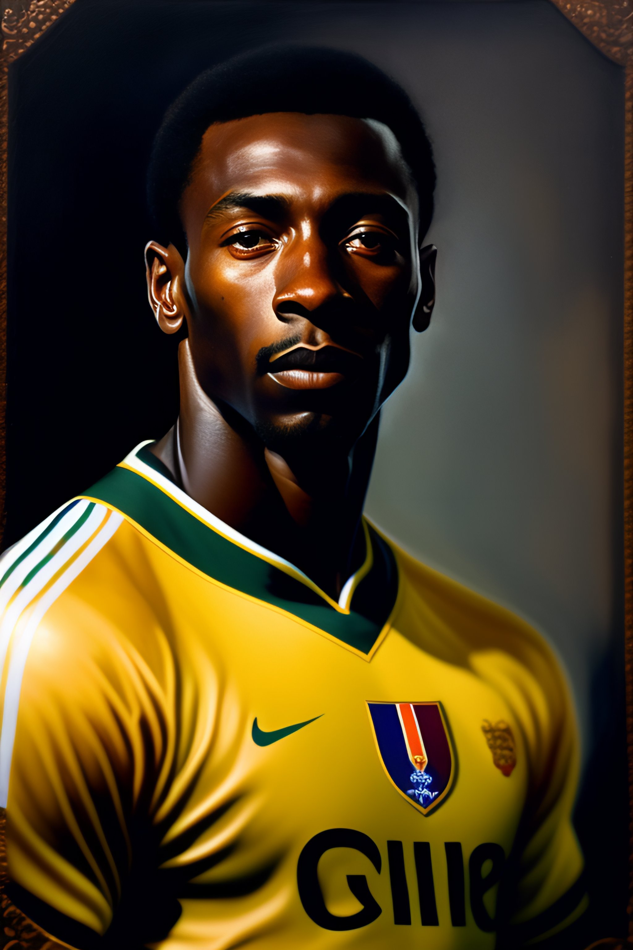 Lexica - Rough dull renaissance portrait painting of Pelé