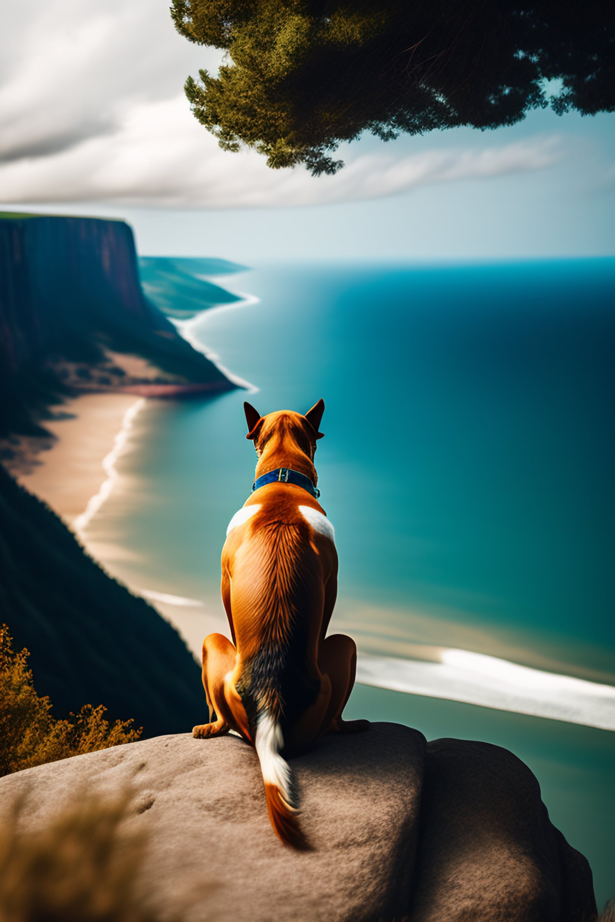 Lexica - A dog looking over a cliff