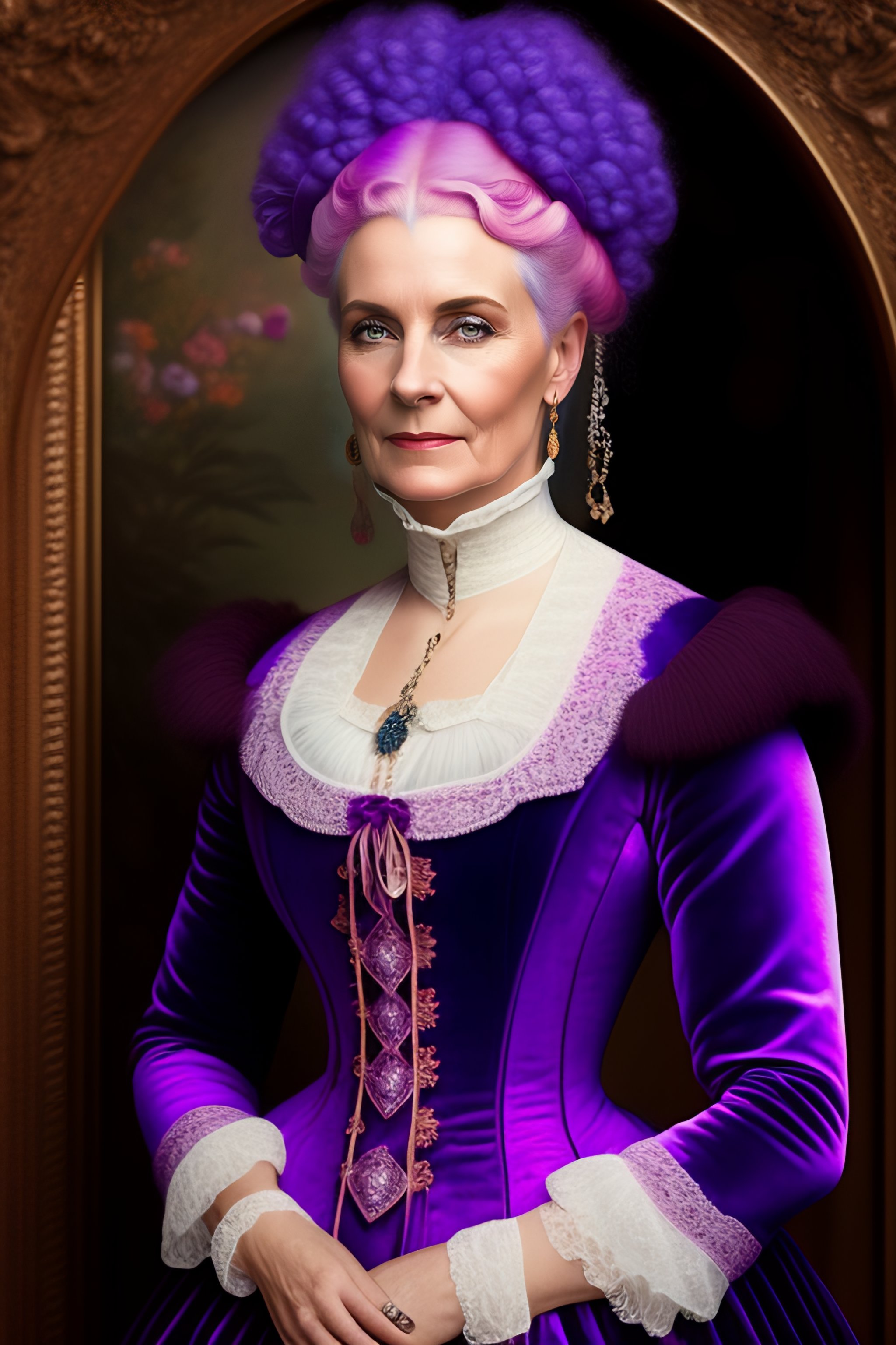 Lexica - Portrait of a middle aged women with pink and blue hair ...