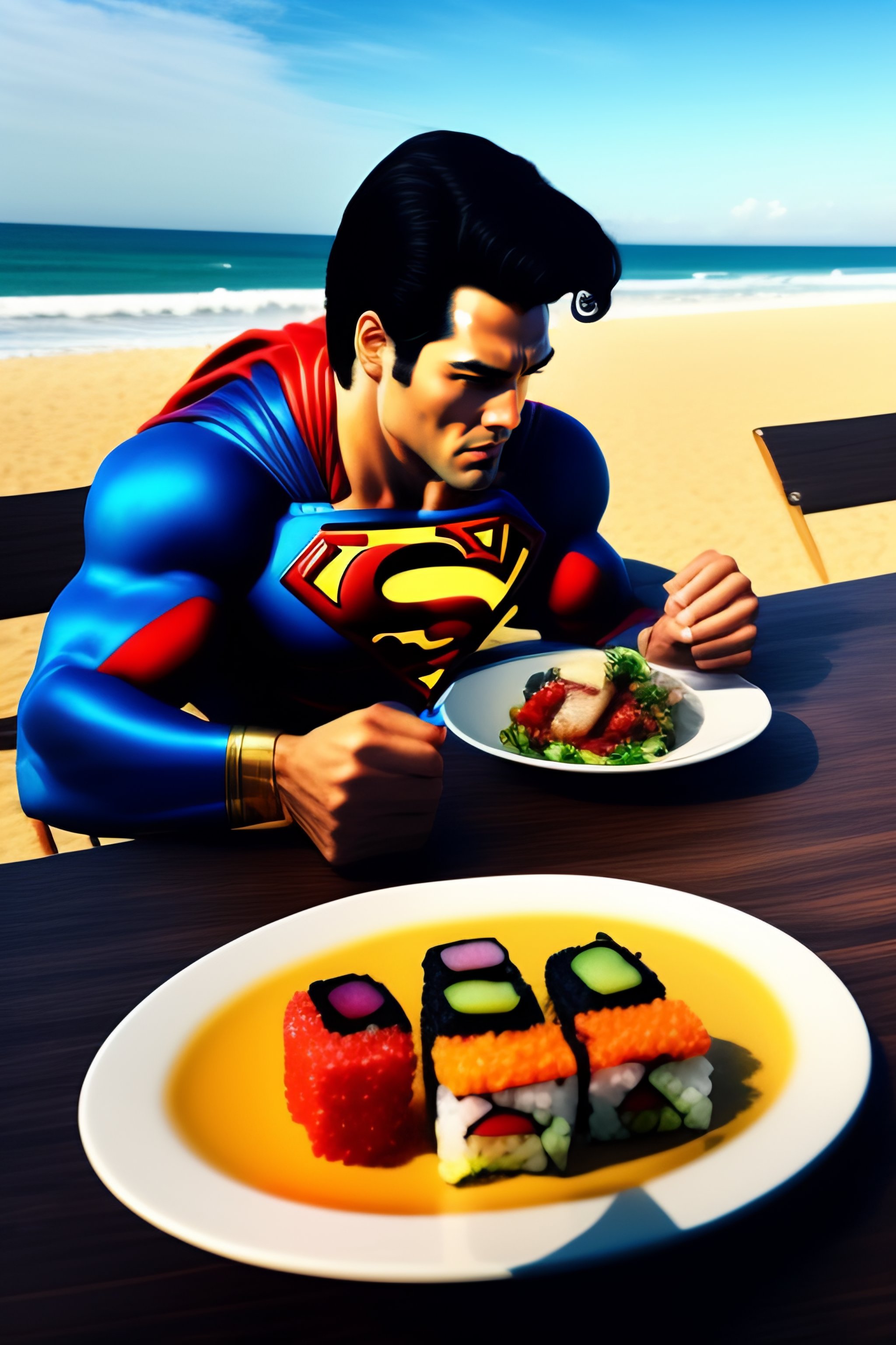 Lexica - Superman en la playa comiendo sushi