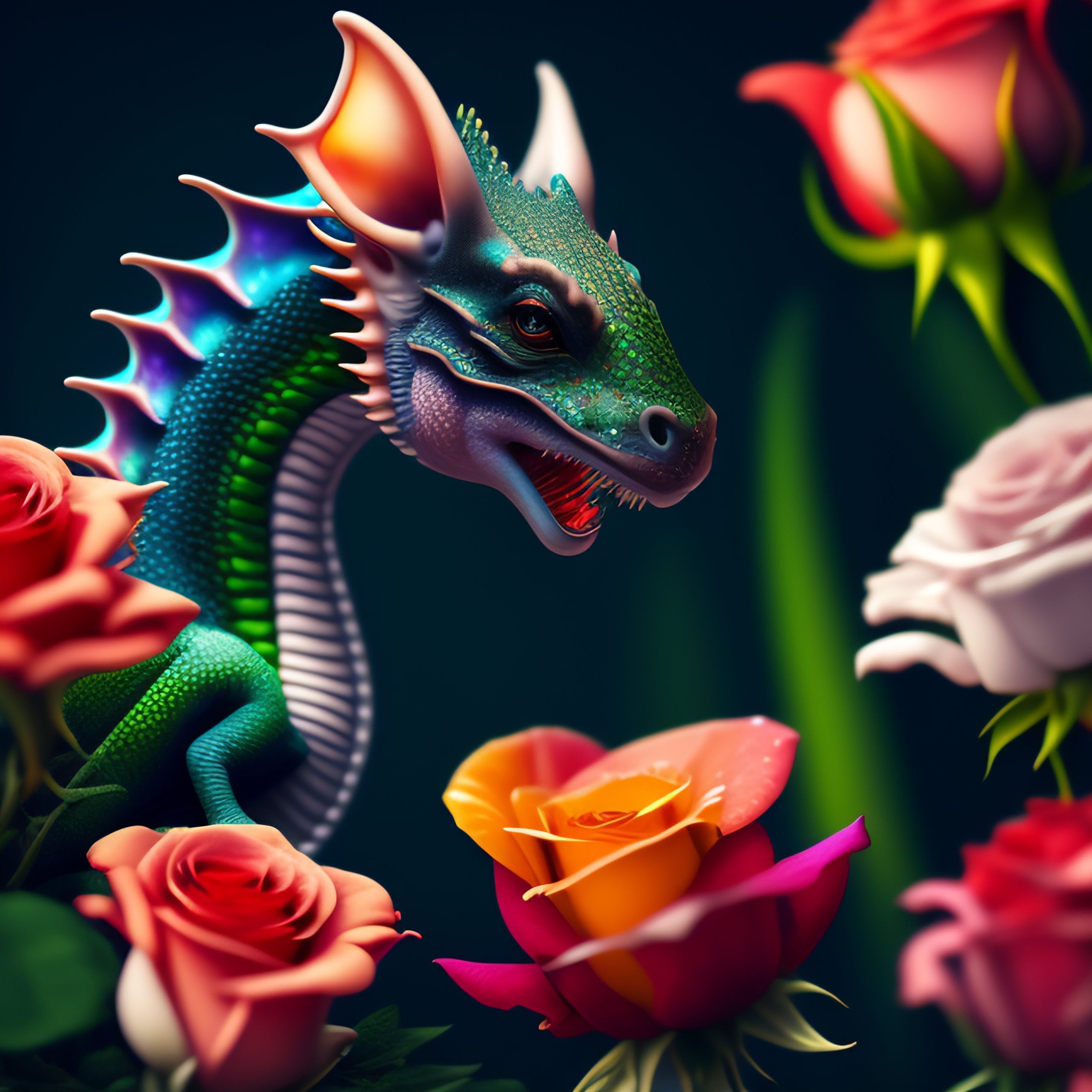 Lexica - Surreal fantasy, water color, baby dragon mixed with roses ...