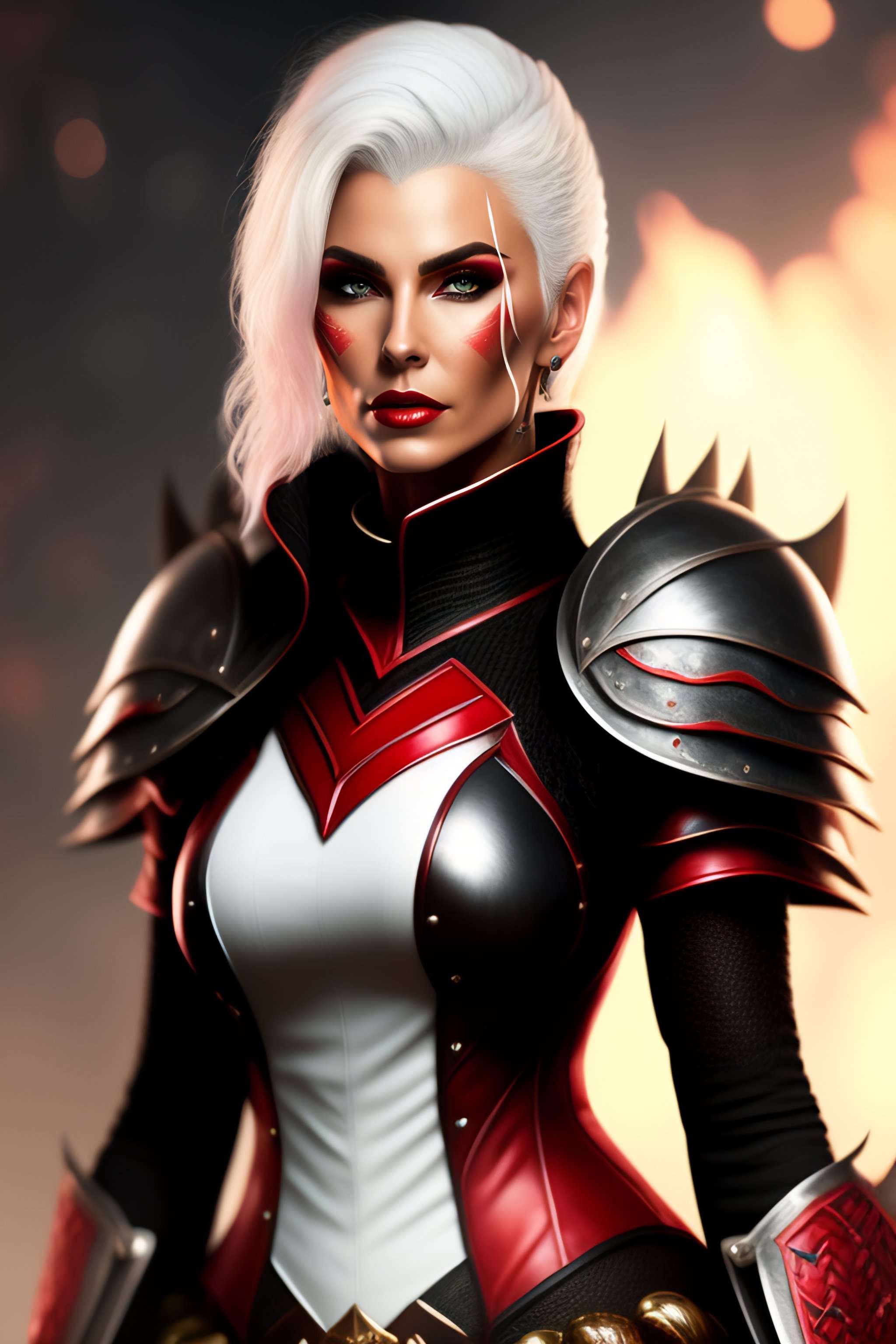 Lexica - Red and Black Leather Armor, Female, Assasin, White Hair