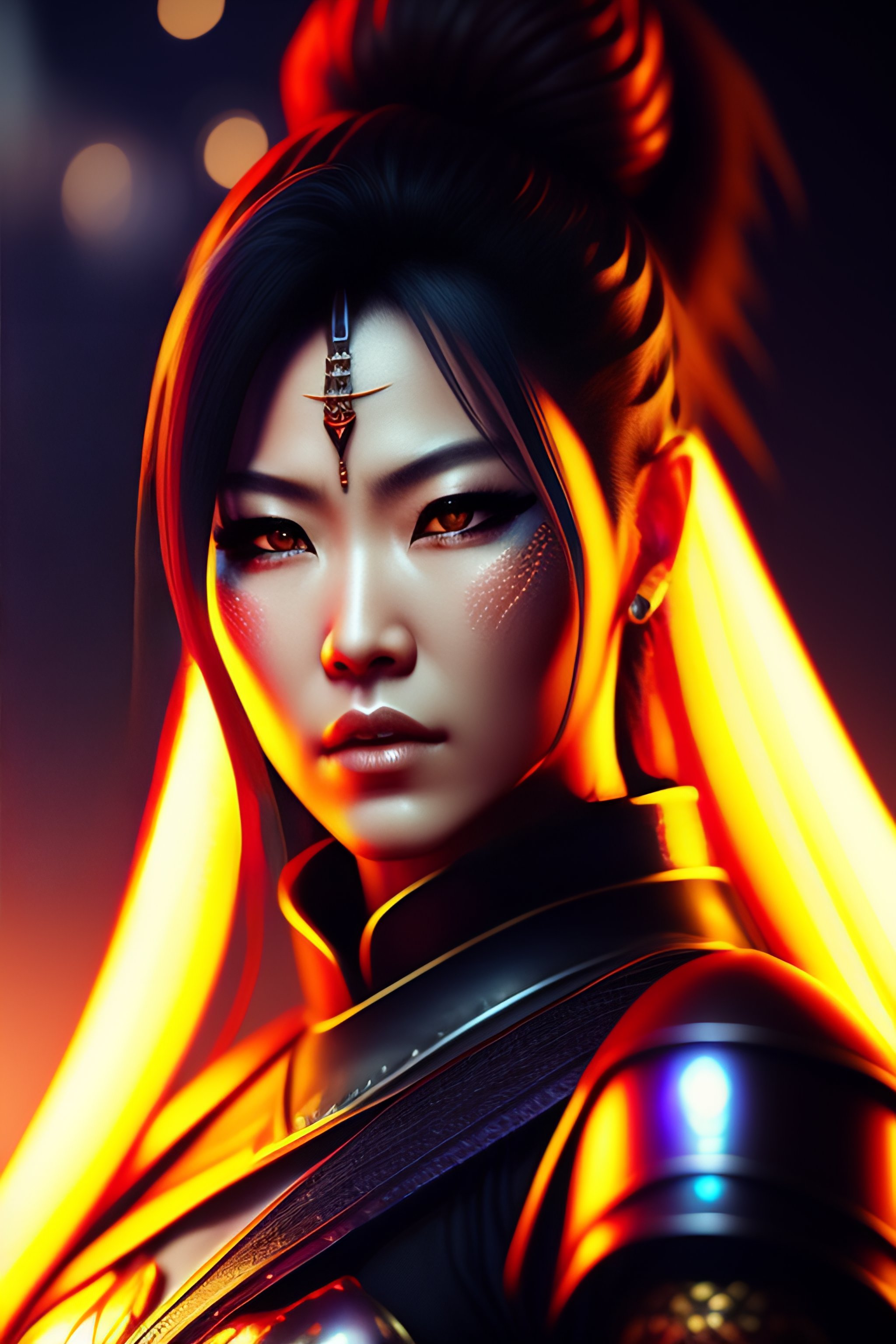 Lexica - A female warrior, samurai cyberpunk, fullmoon background ...