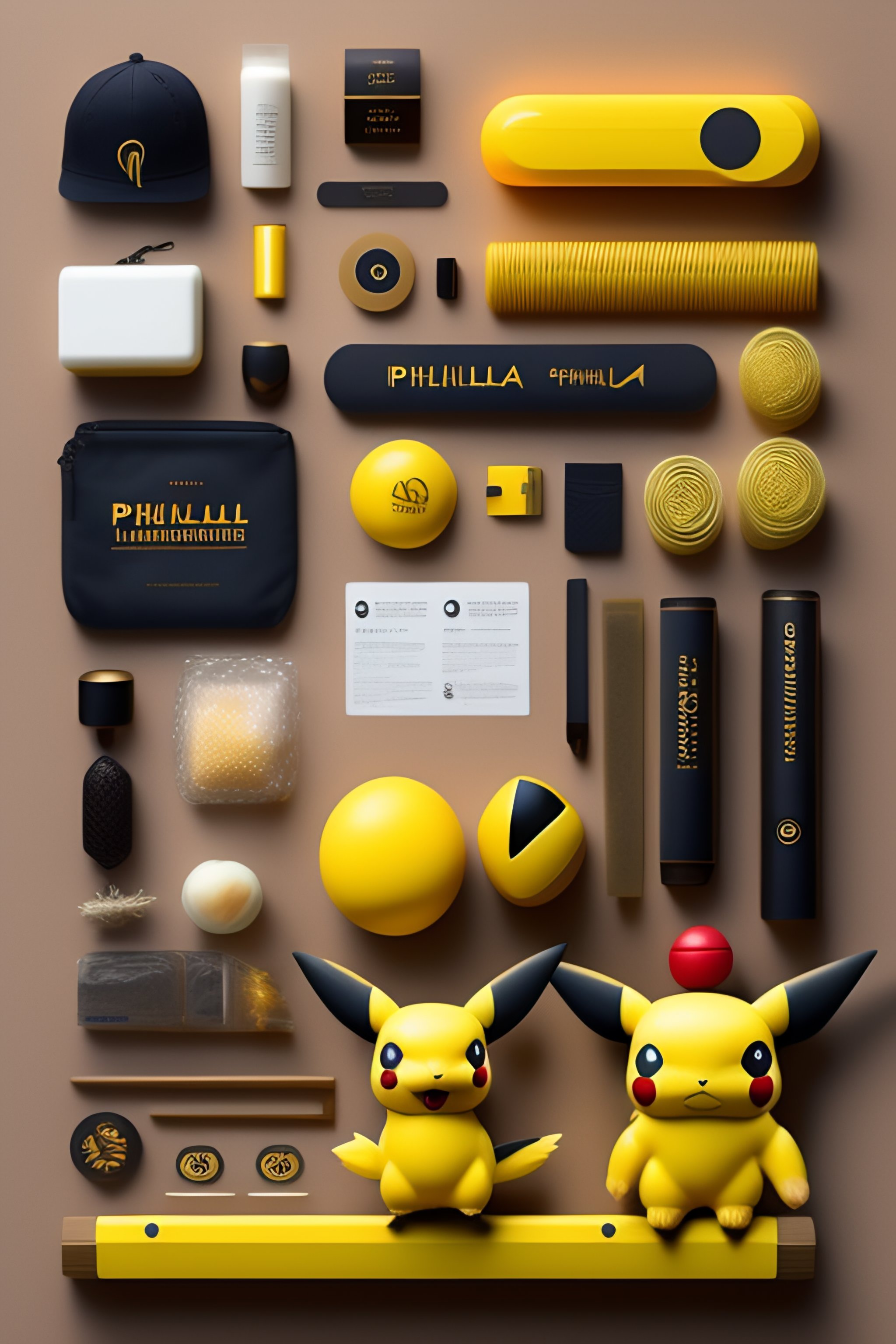 Lexica - Knolling, flat lay, pokemon, pikachu,