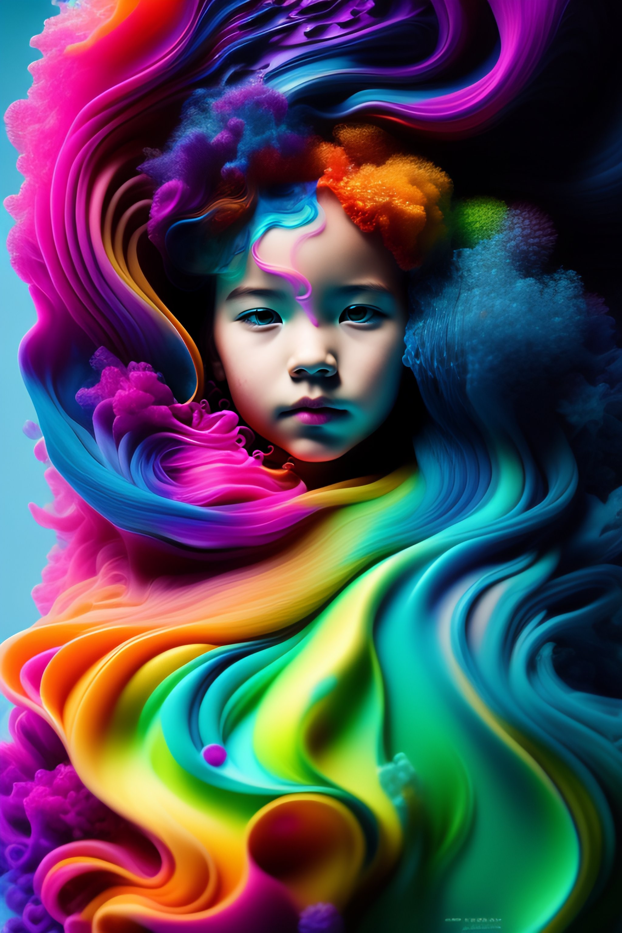 Lexica - Colorful underwater ink art of a 10 year old girl, Romantic ...