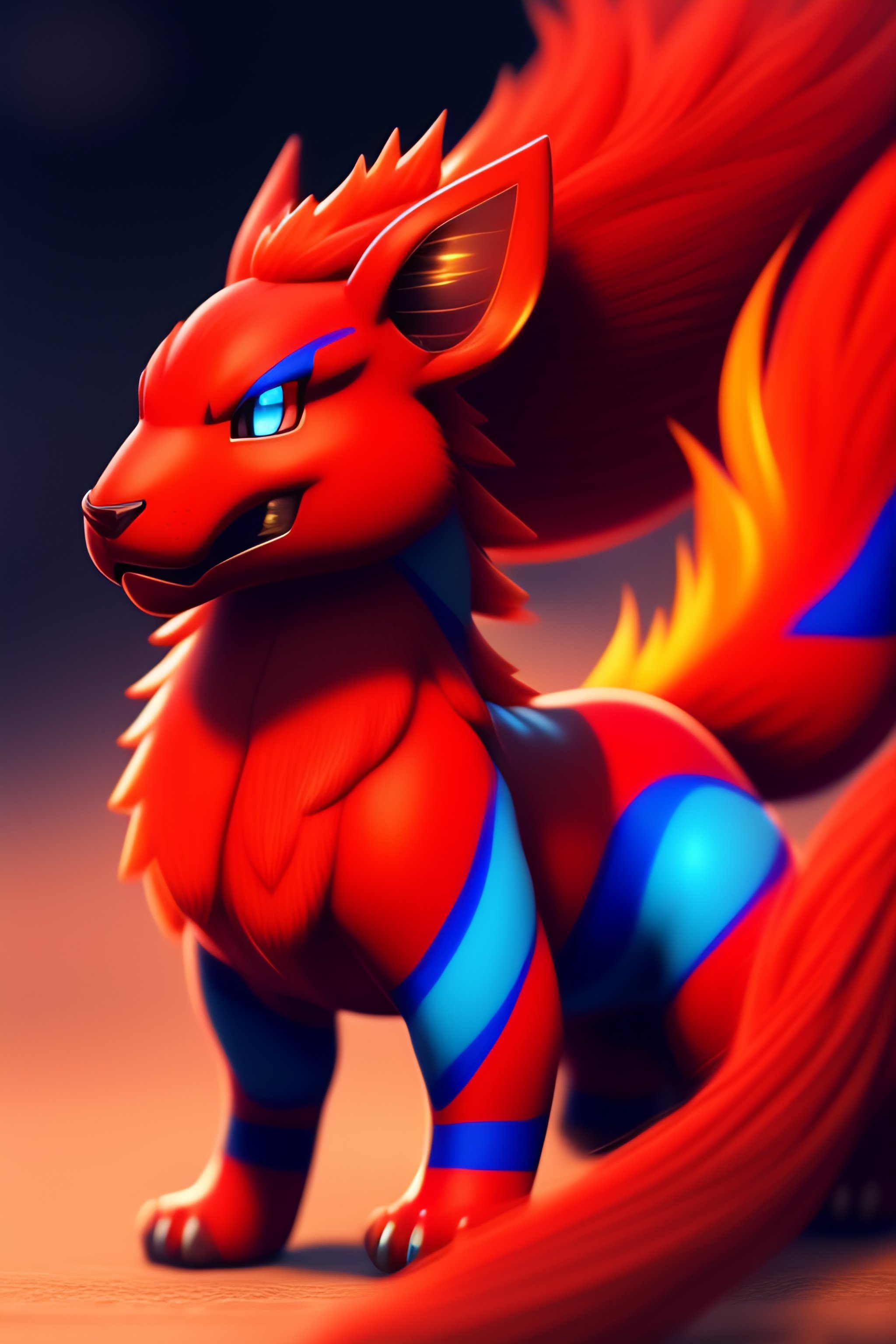Lexica - A fire type red pokemon with blue stripes