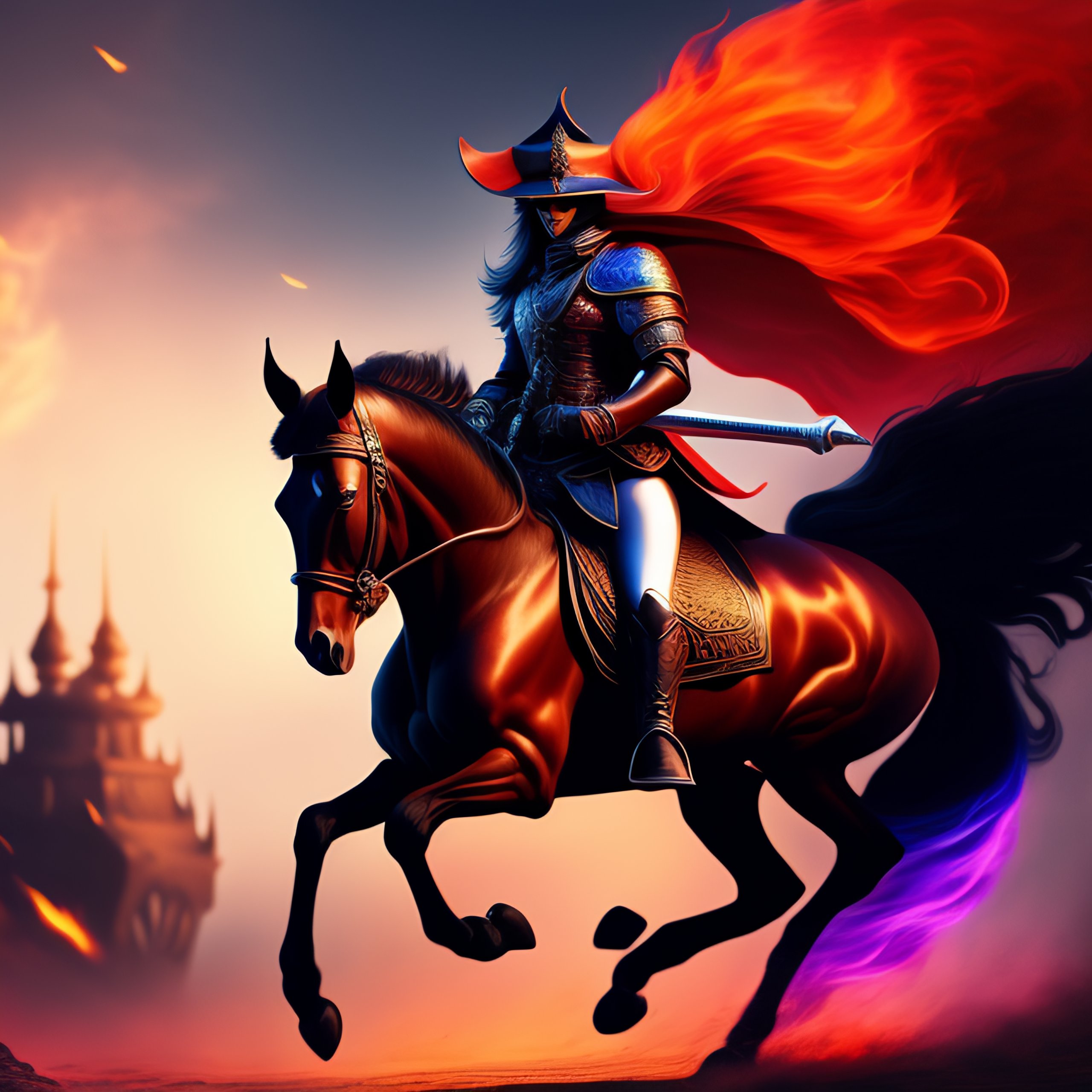 Lexica - Dnd art for a a rainbow demon, jet black skin, riding a horse ...