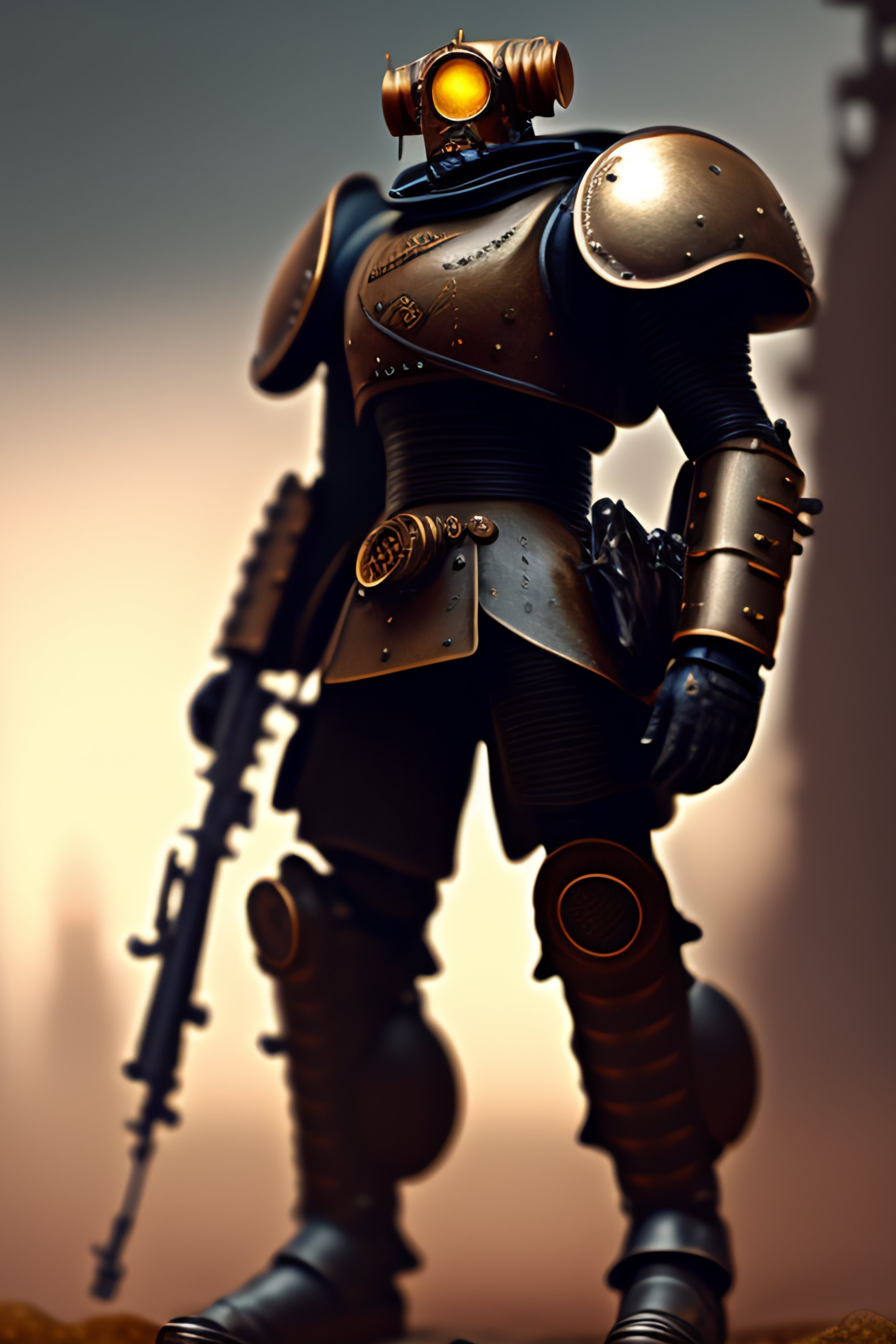 Lexica - Full-body portrait of a heavily armored mech WWI soldier ...