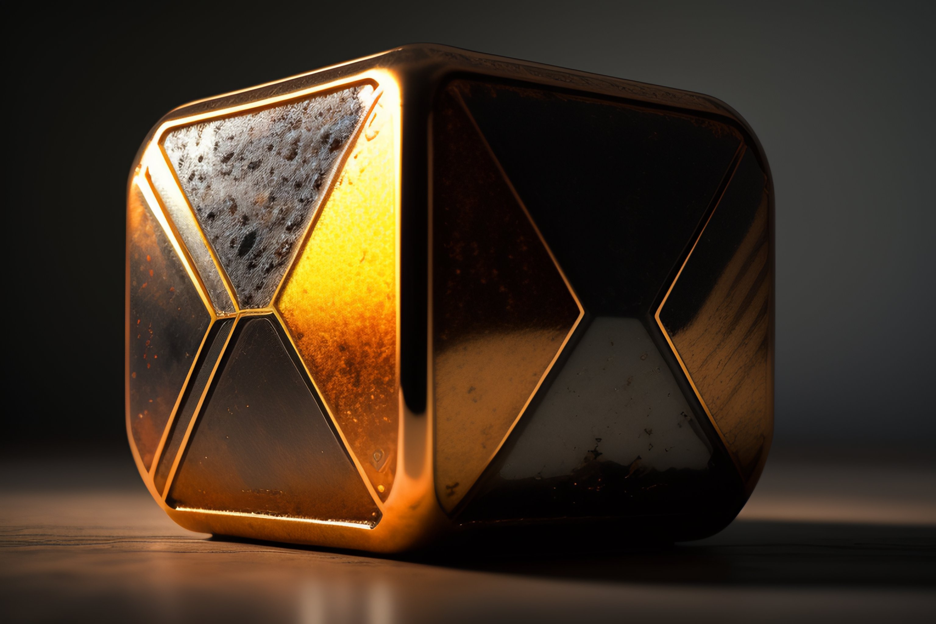 Lexica - Corroded metal prism with markings etched onto its surface ...