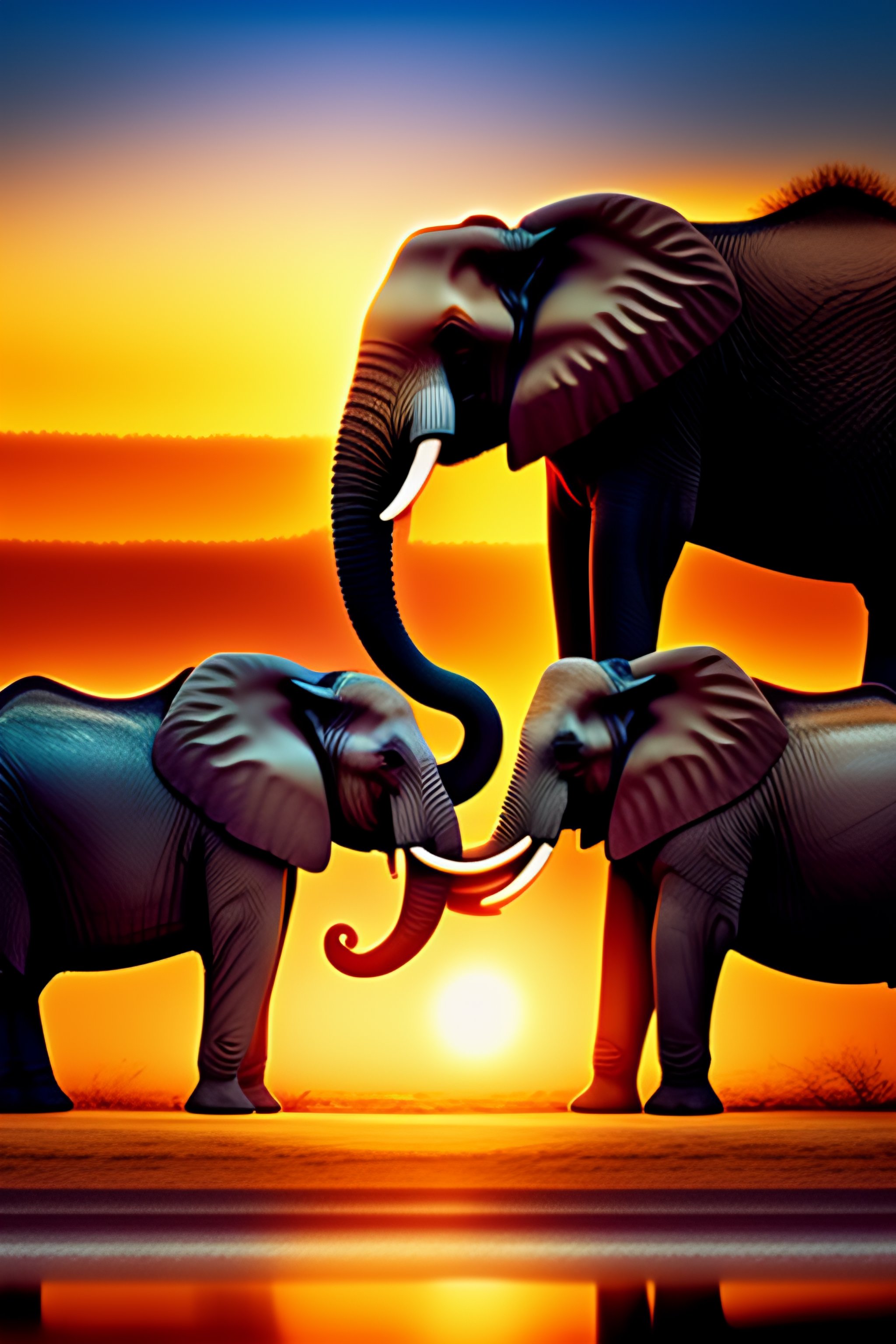 Lexica - Elephants dancing in the setting sun