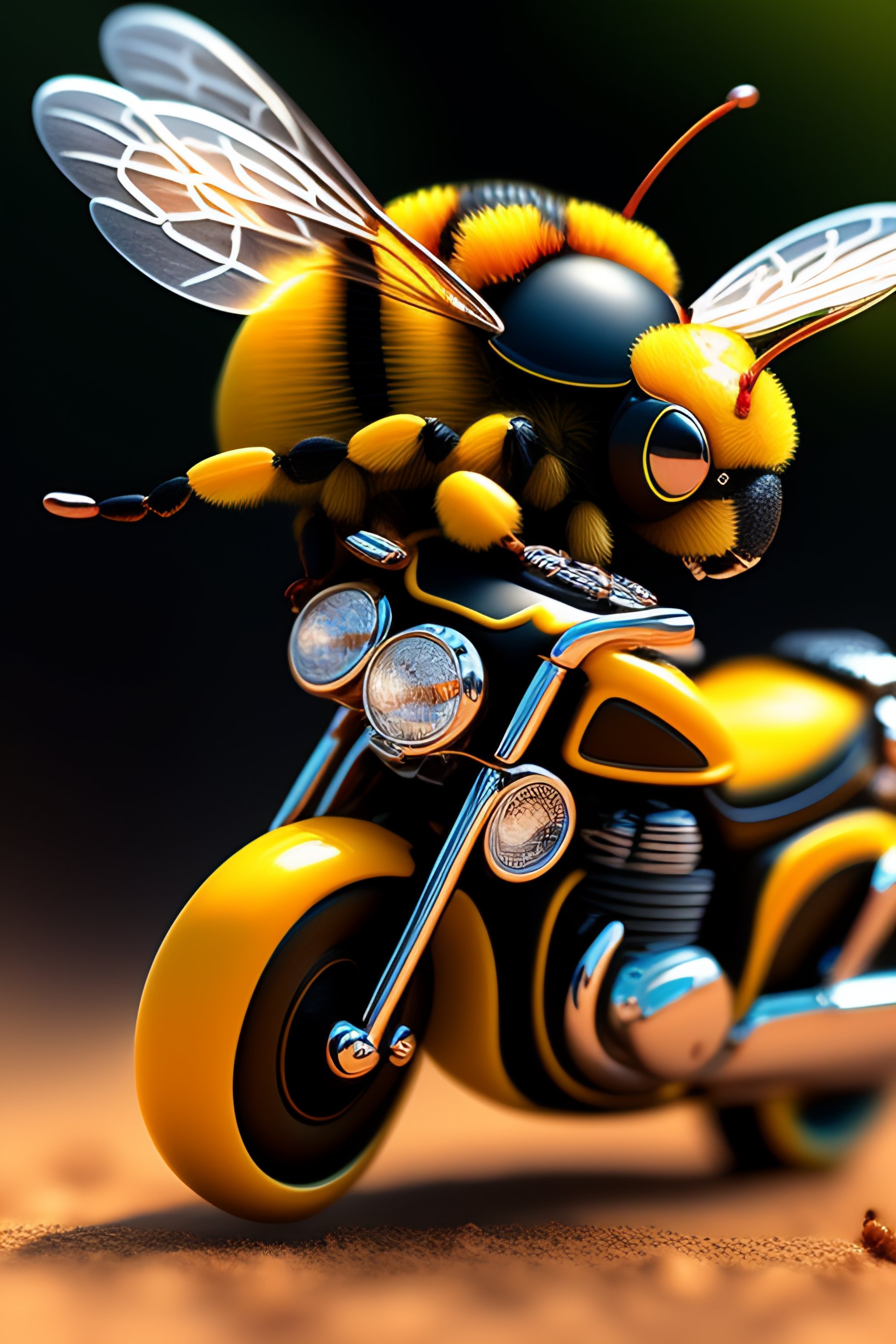 Lexica - A bee driving a motorcycle