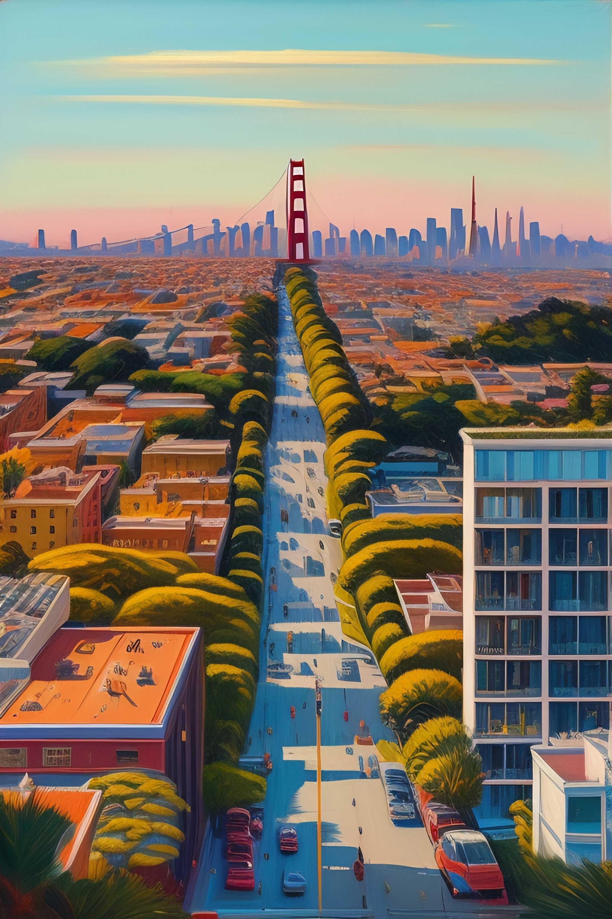 Lexica - A realistic San-Francisco cityscape, from the roof, tall ...