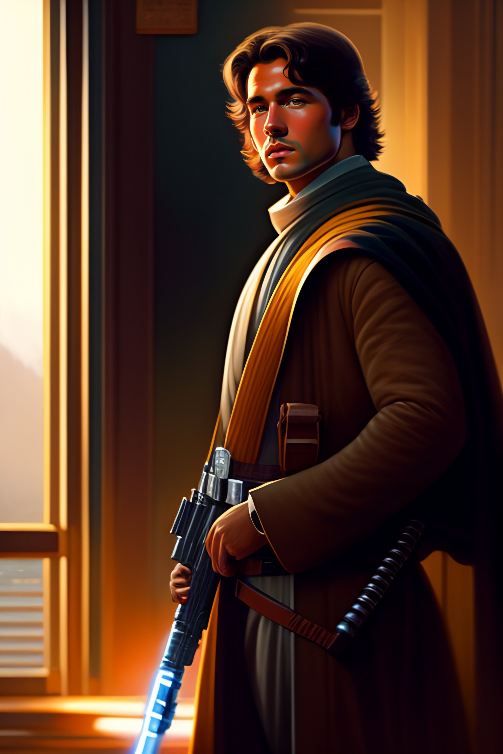 Lexica - Full shot body photo of cal kestis, lightsaber, star wars, oil ...