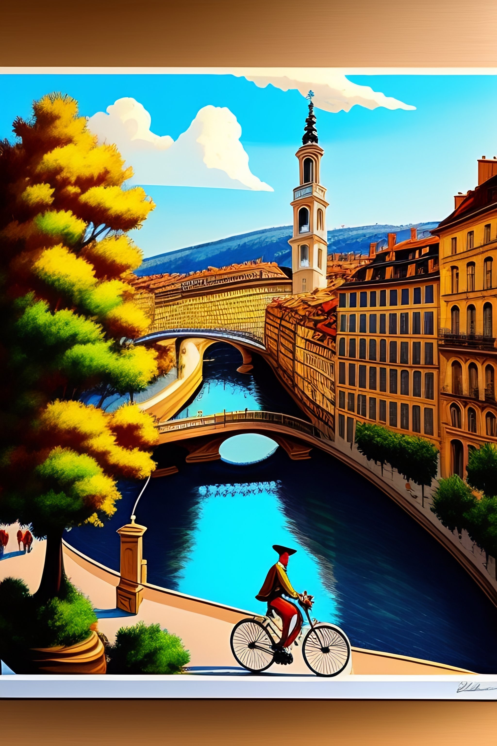 Lexica - A european who travels by bike at Lyon, France, detailed, wide ...